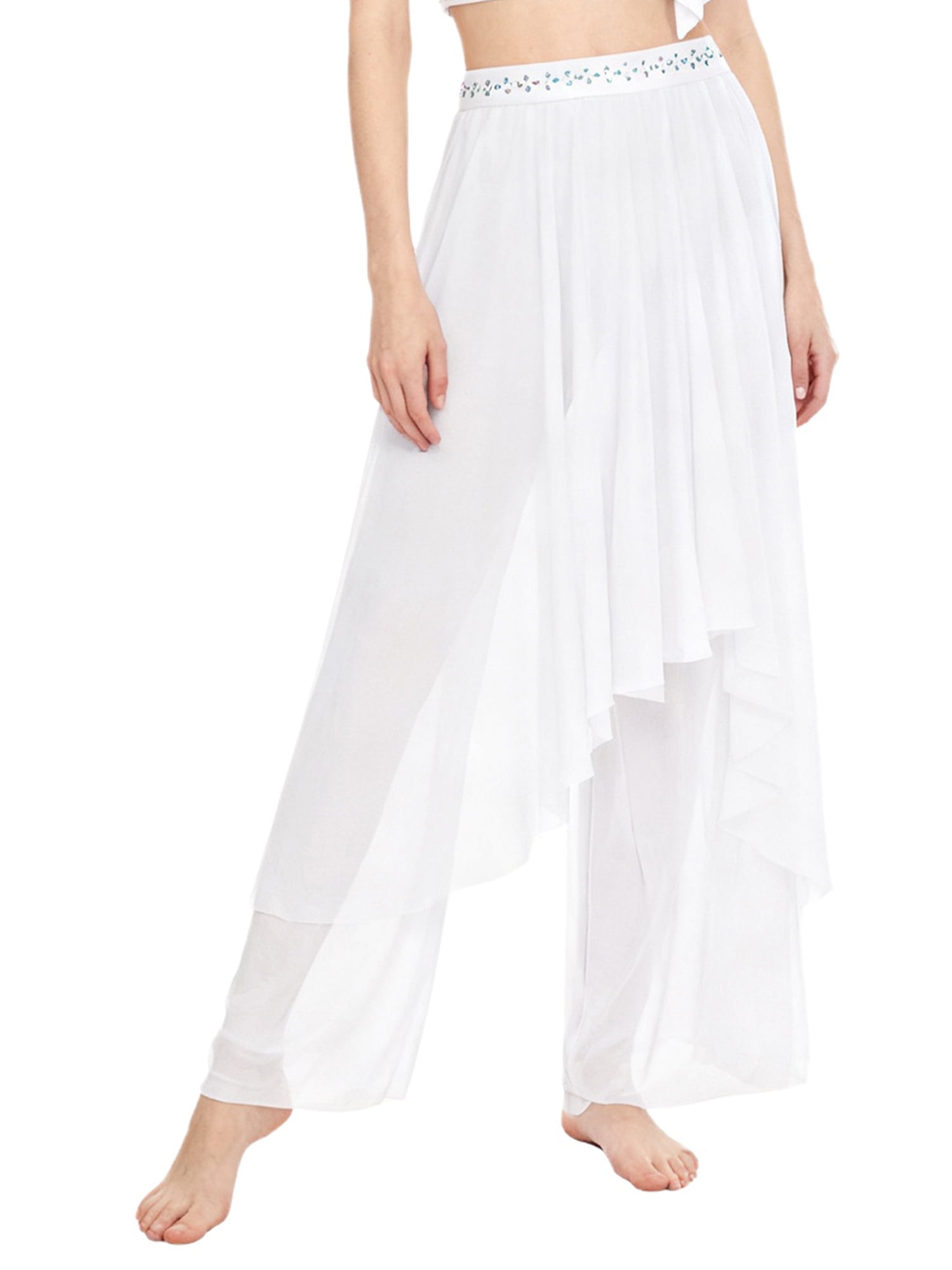 inlzdz Women's Mesh Lyrical Dance Pants Flowy Wide Leg Trousers Modern ...