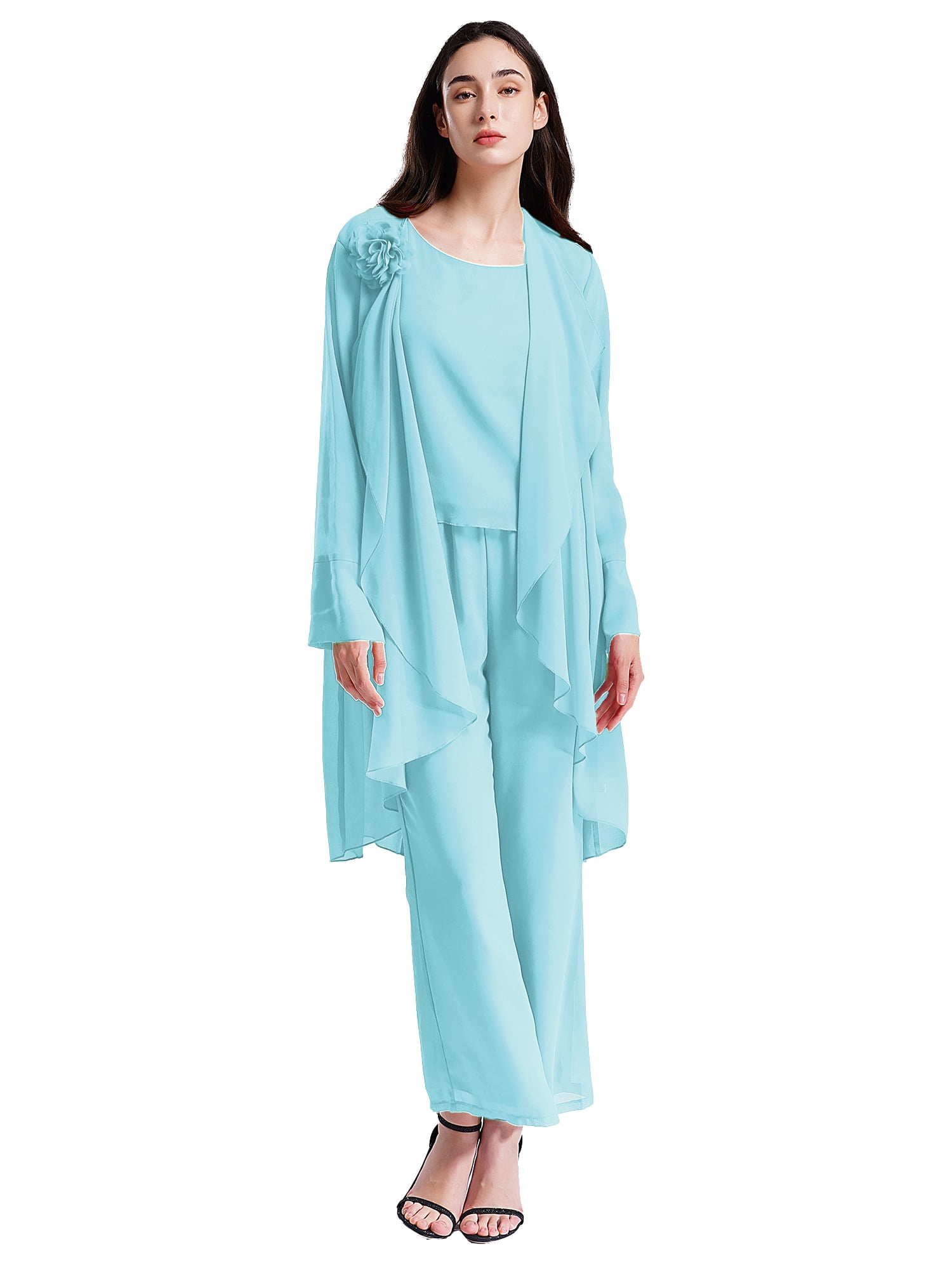 inlzdz Womens Chiffon Pant Suits 3 Piece Mother of The Bride Wedding ...