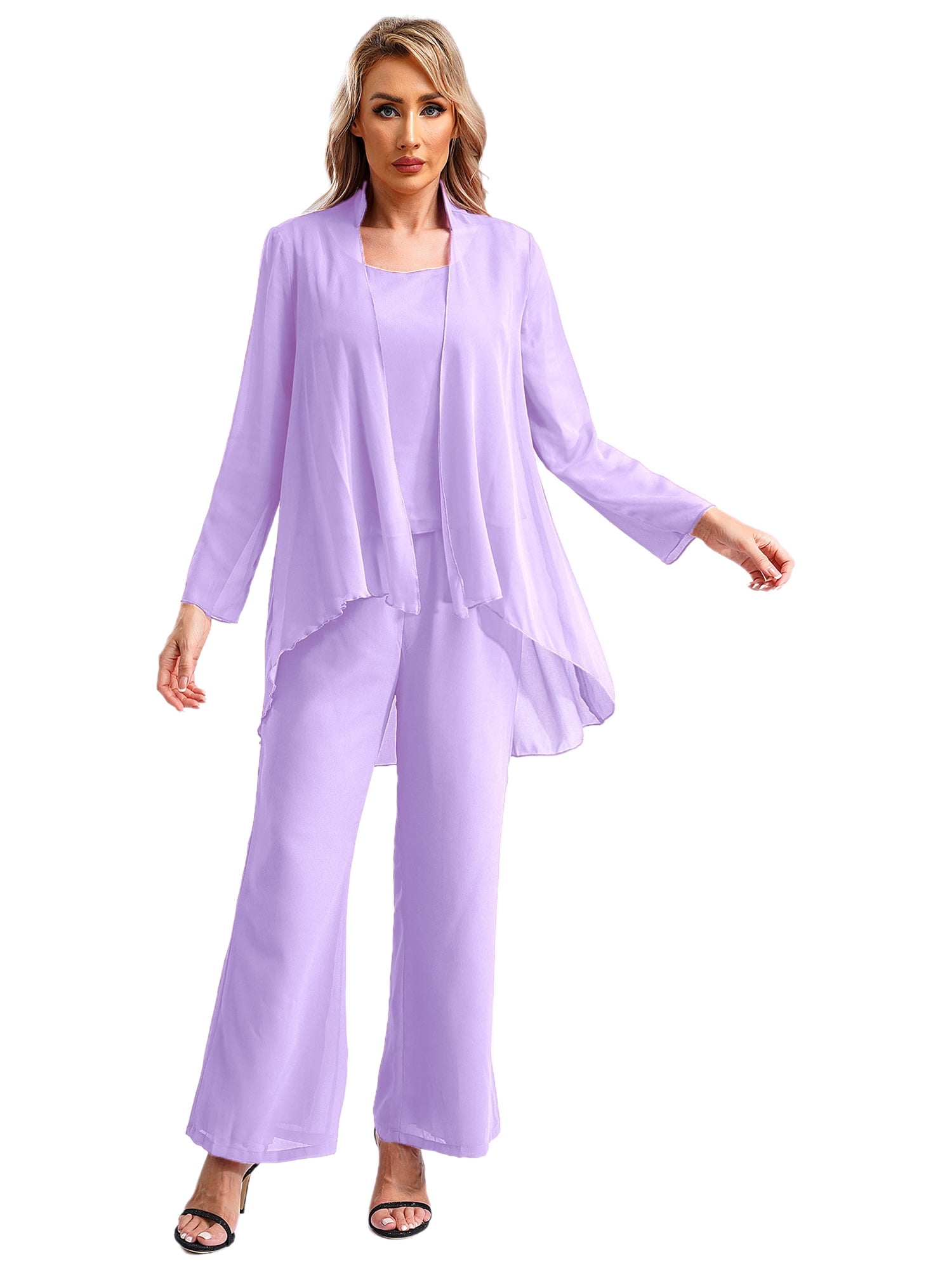 inlzdz Womens Chiffon Pant Suits 3 Piece Mother of The Bride Wedding ...