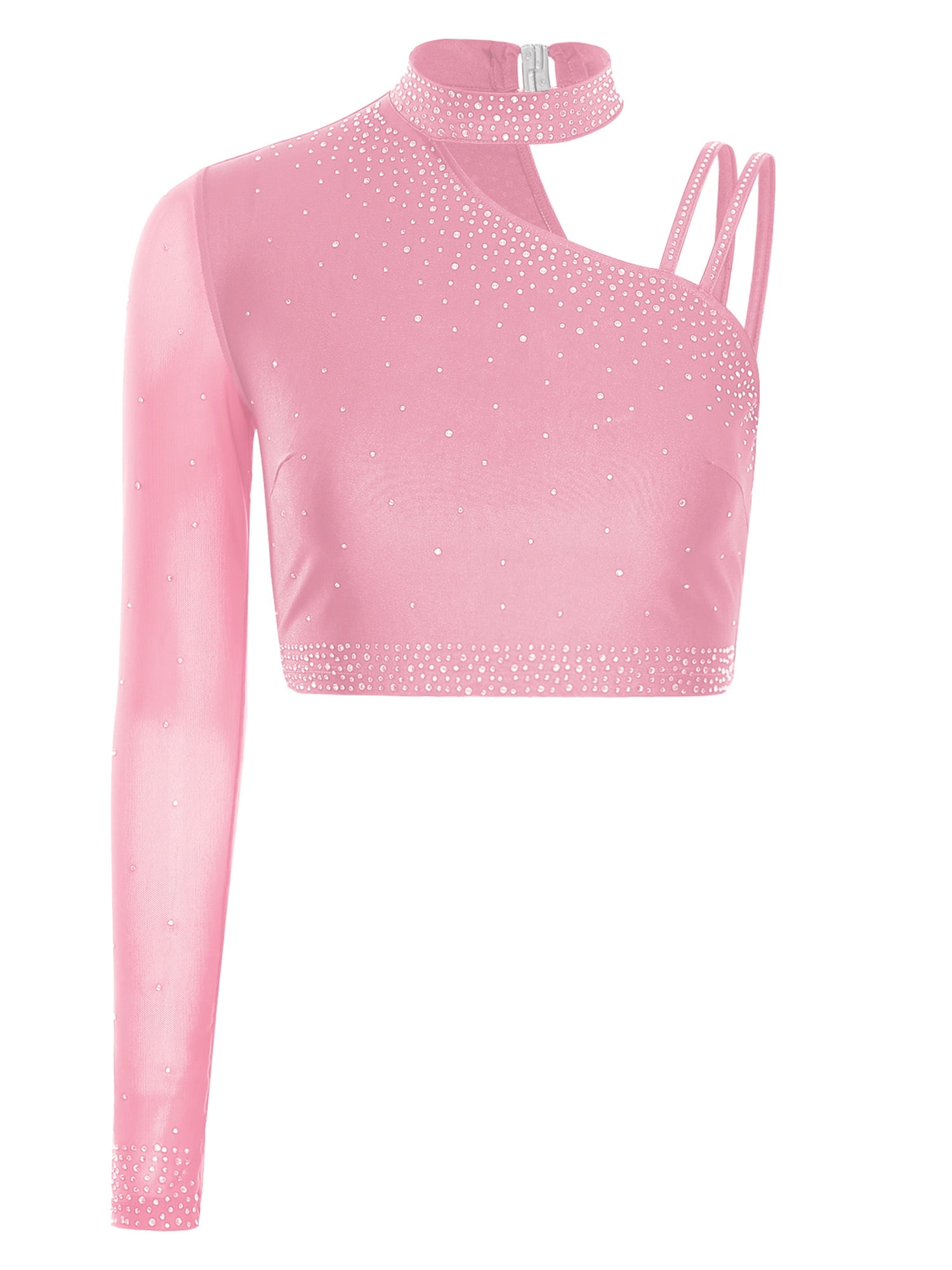 inlzdz Womens Latin Dance Crop Tops Sparkly Rhinestone Shirt Dancewear ...