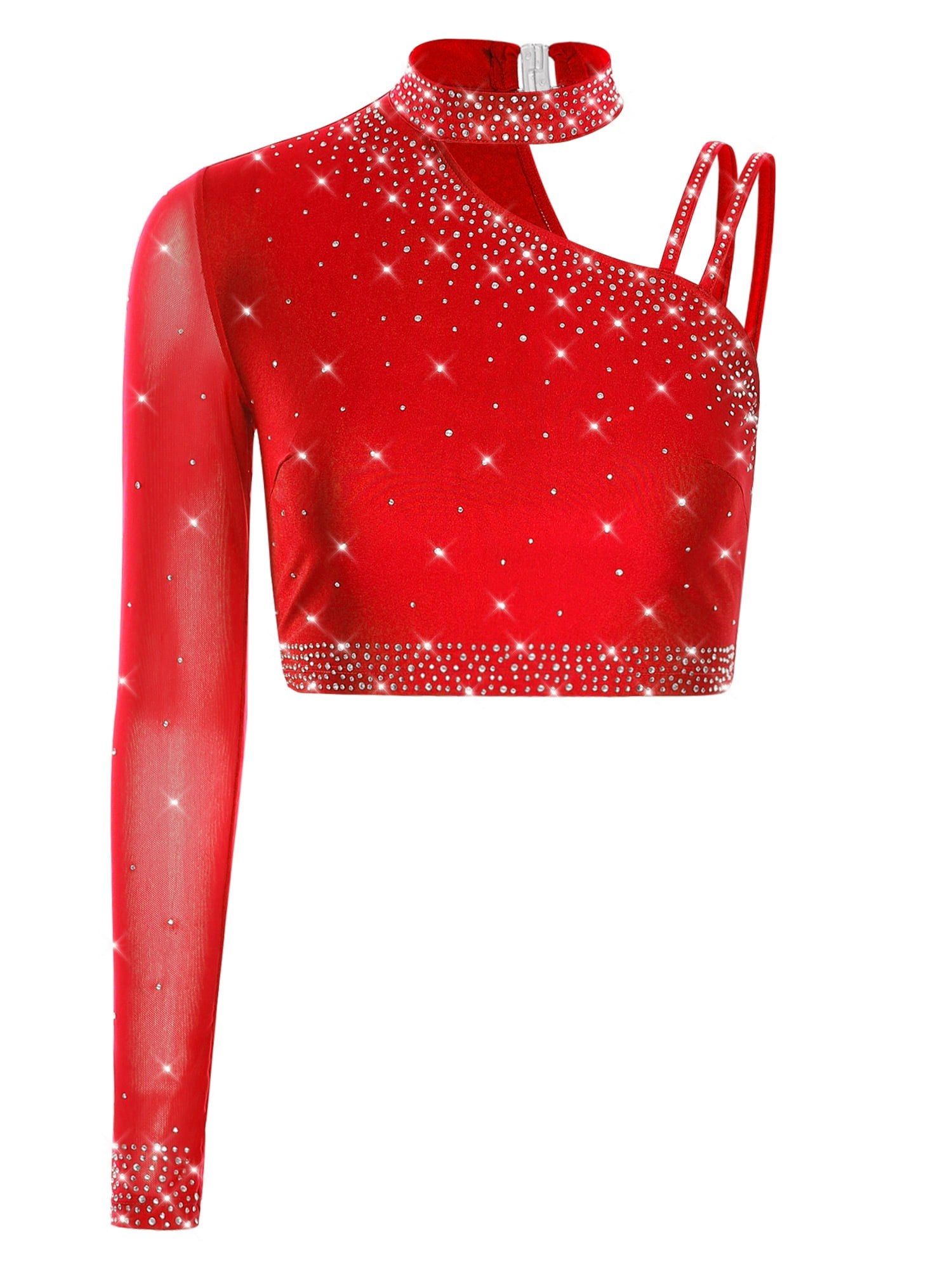 inlzdz Womens Latin Dance Crop Tops Sparkly Rhinestone Shirt Dancewear ...