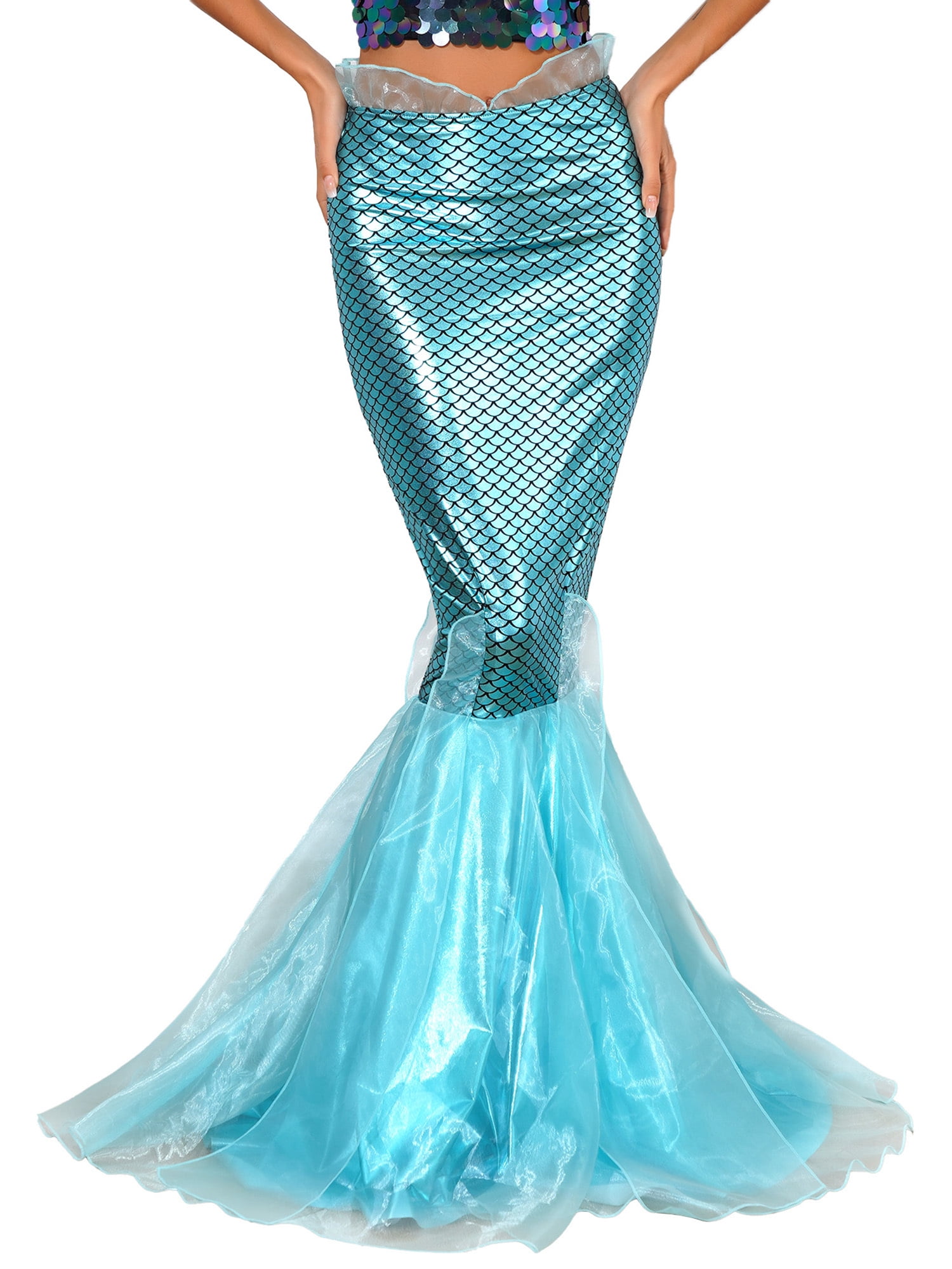 inlzdz Womens Shiny Metallic Fish Scale Fishtail Skirts Mermaid Fancy ...