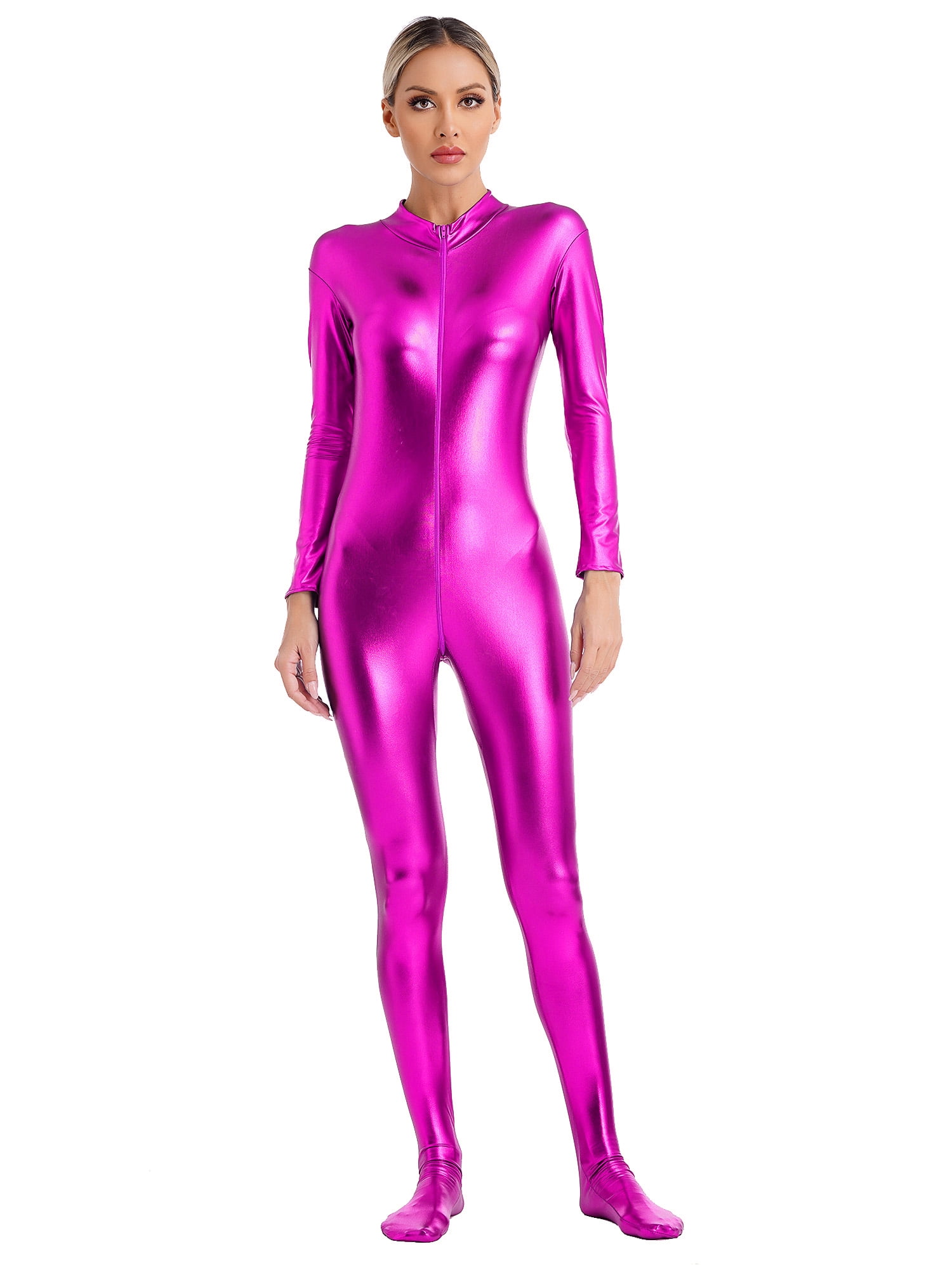 inlzdz Womens Shiny Metallic Long Sleeve Unitard for Gymnastics Dance ...