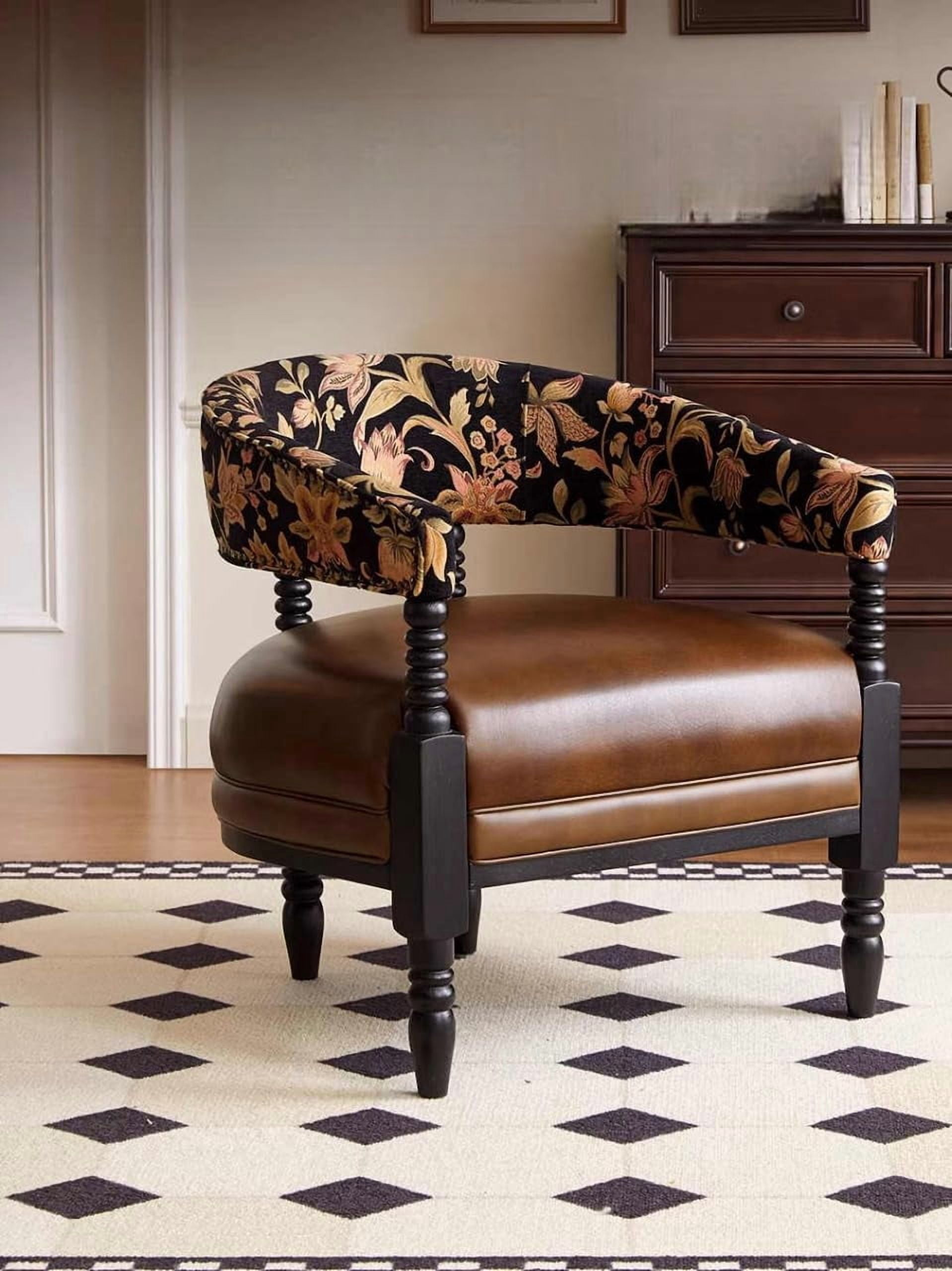 interoknack Vintage Solid Wood Accent Chair – Floral & Brown ...