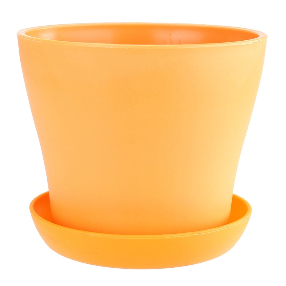 ionez round orange plastic plant pot with drainage holes and tray ...