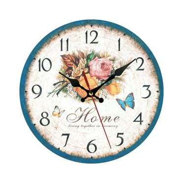 Blue Floral Gates Wall Clock Decorative Square Silent Non-Ticking ...