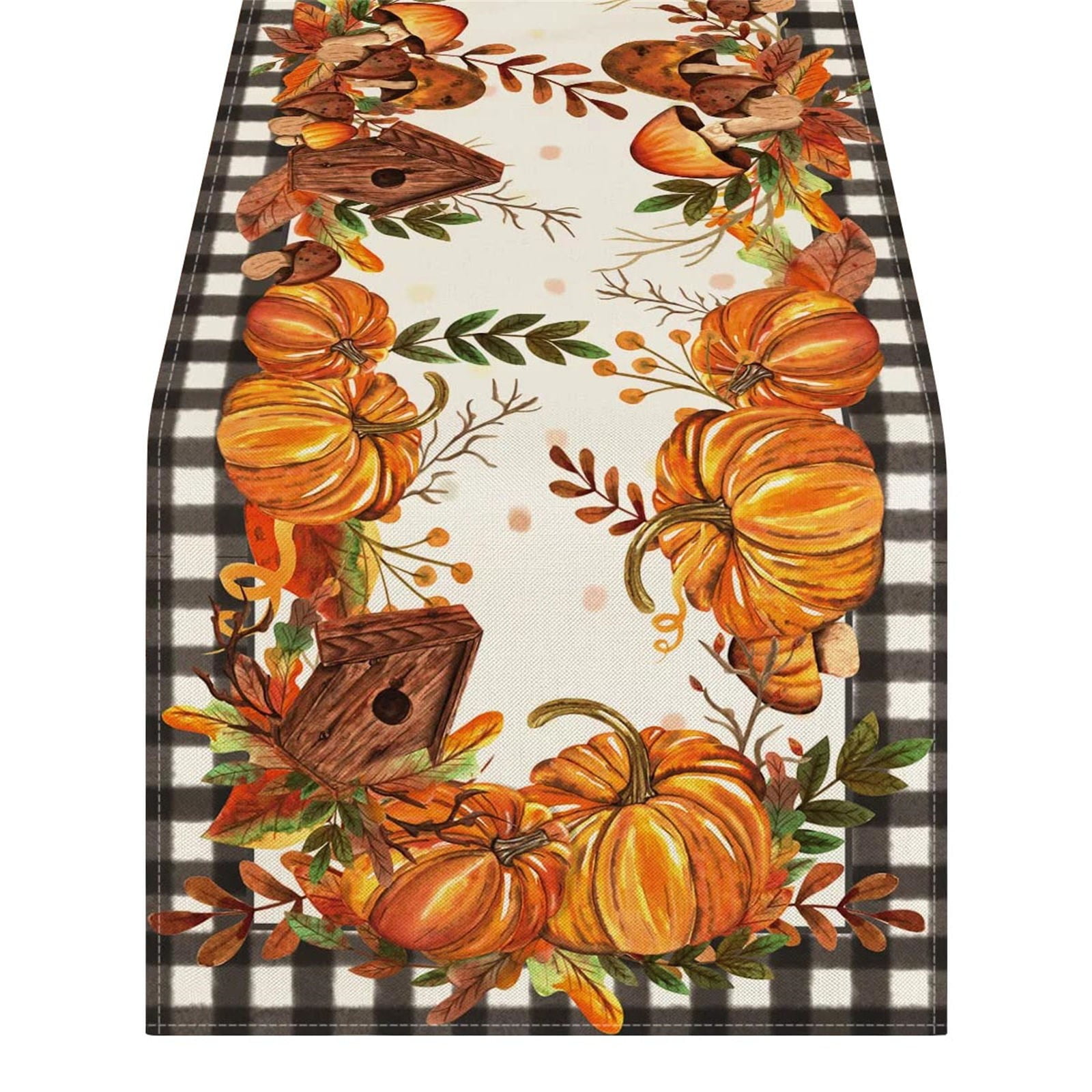 ionze Home Decor Buffalo Check Plaid Fall Table Runner Thanksgiving Pumpkins Birdhouse Maple ...