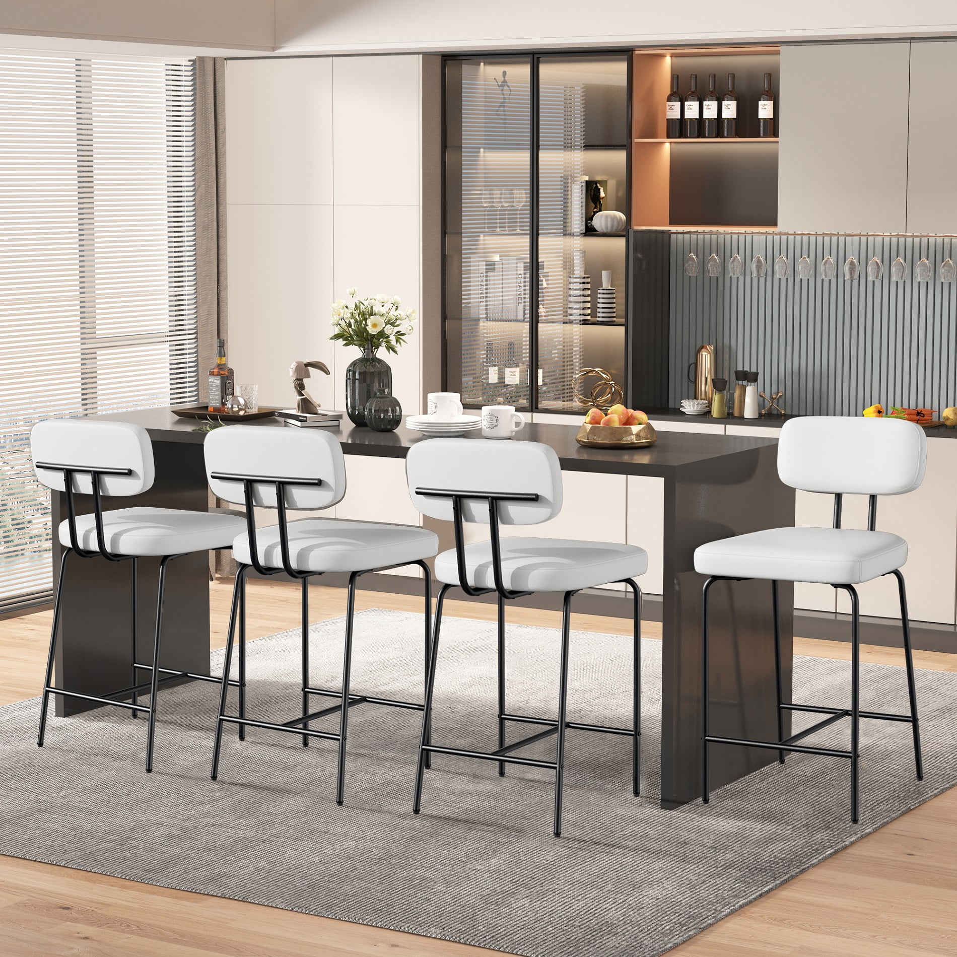 iooHug 26" PU Leather Bar Stools with Backs, Set of 4 Counter Height ...