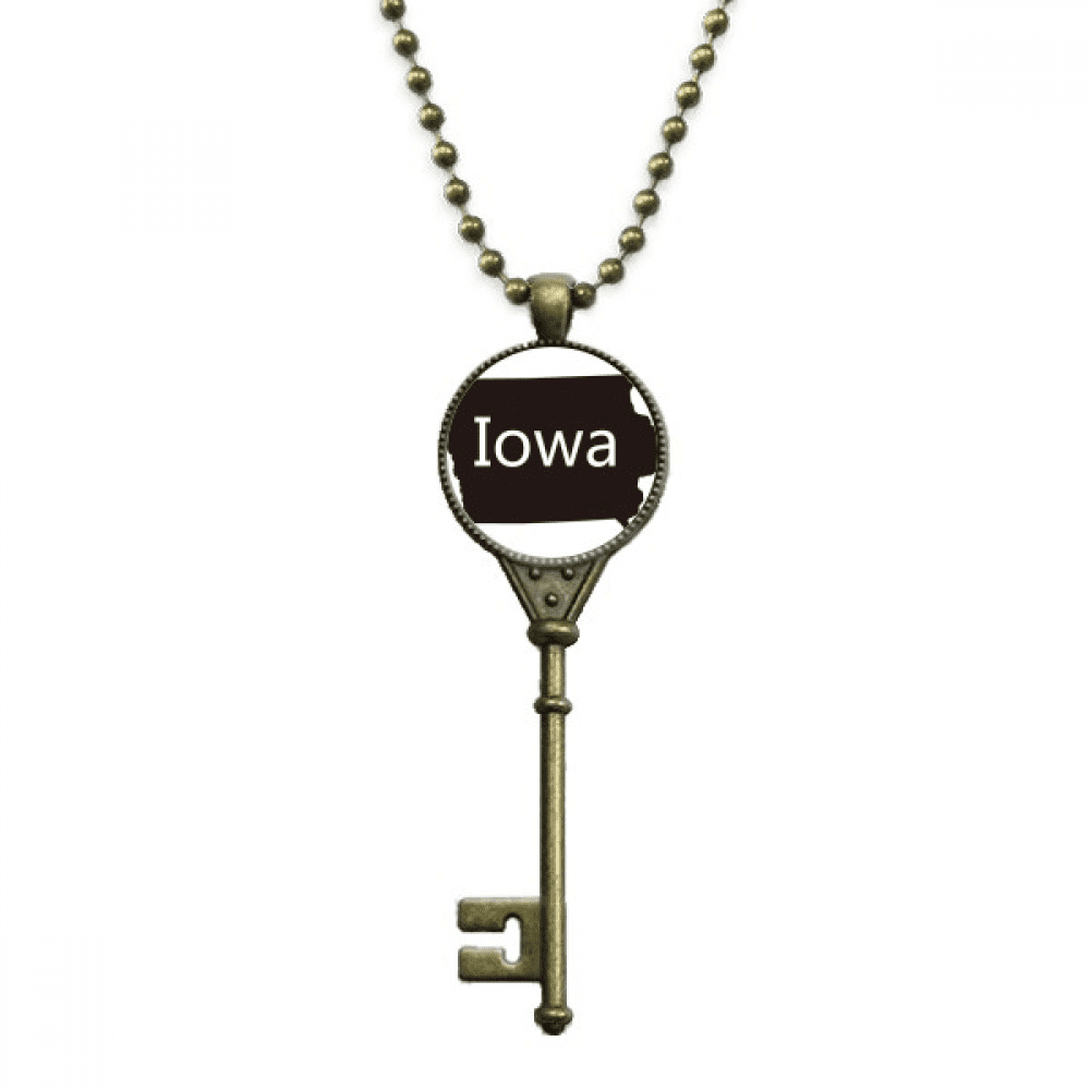 iowa ameusa map outline key necklace pendant tray embellished chain ...