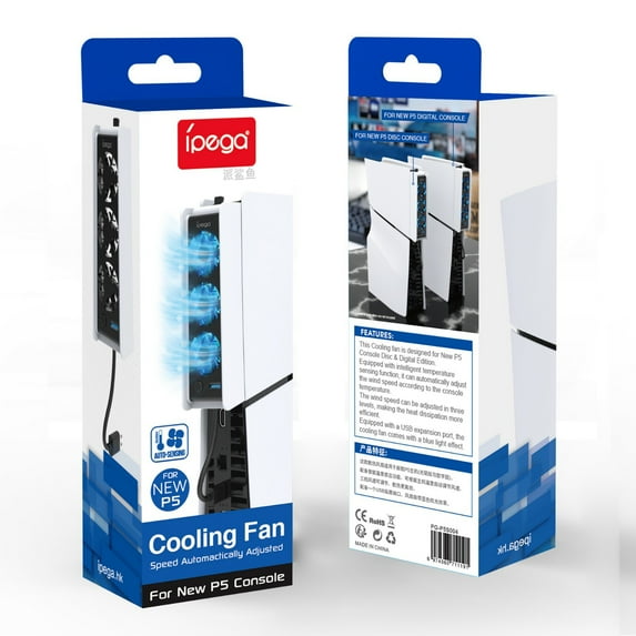 ipega PS5 Slim Rear-Mounted RGB Cooling Fan - Ultra-Quiet 3-Fan Design ...