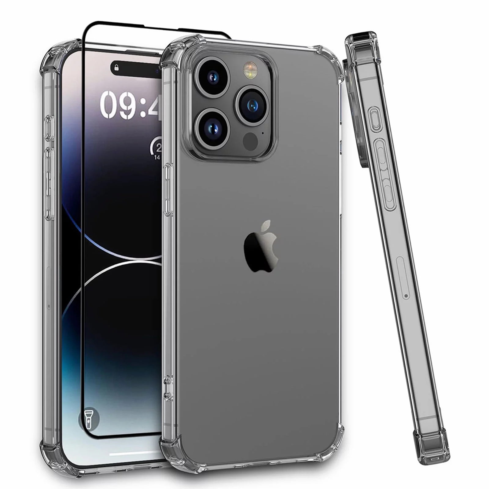 iphone 15 Plus Clear Case with Tempered Glass Screen Protector, Non ...