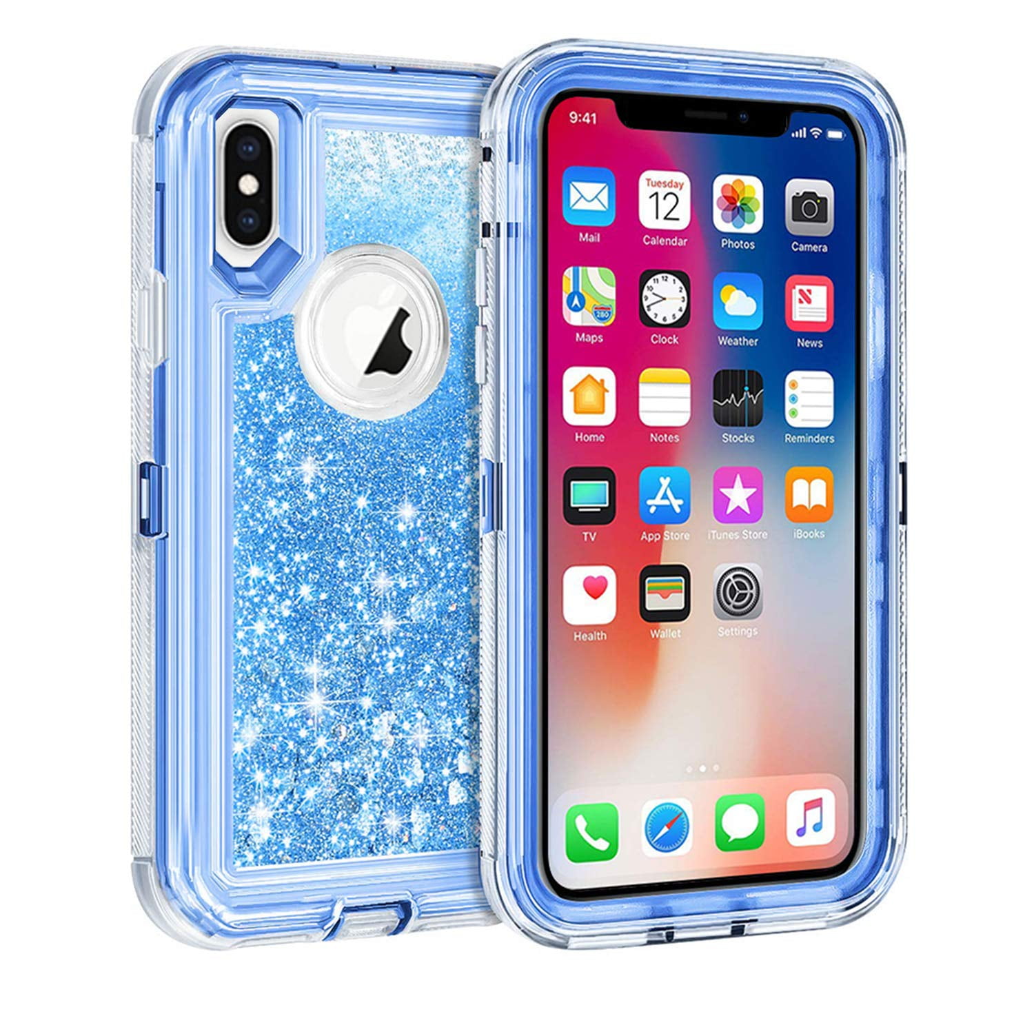 iphone XS/X 5.8inch case,3 in 1 Hard Clear Detachable Sparkle Dynamic ...