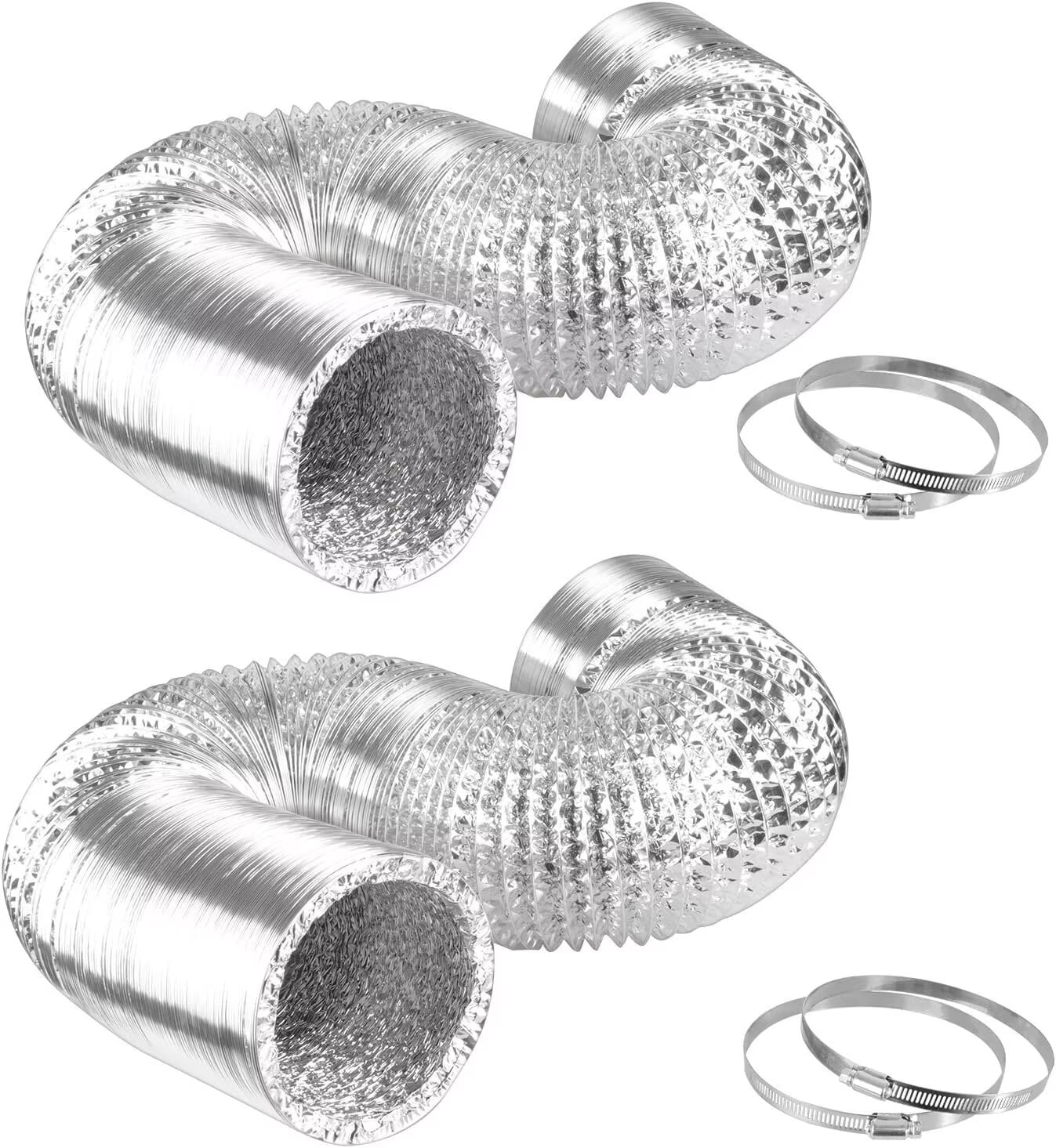 iPower 2-Pack 6" x 16ft Aluminum Duct Hose, Non-Insulated Flexible ...