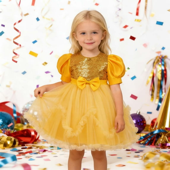 irls Carnival Embroidery Flutter-Sleeve Tutu Gown – Sparkly Bow Formal ...