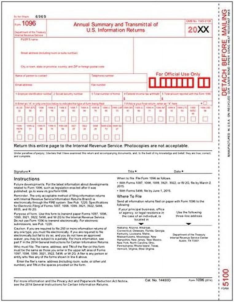 irs approved 1096 laser transmittal/summary tax form (50 packs ...