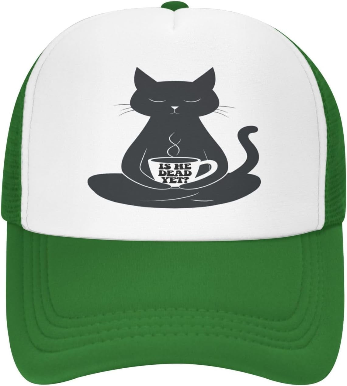 is He Dead Yet Hats Black Cat Against Tariffs War Unisex Mesh Trucker ...