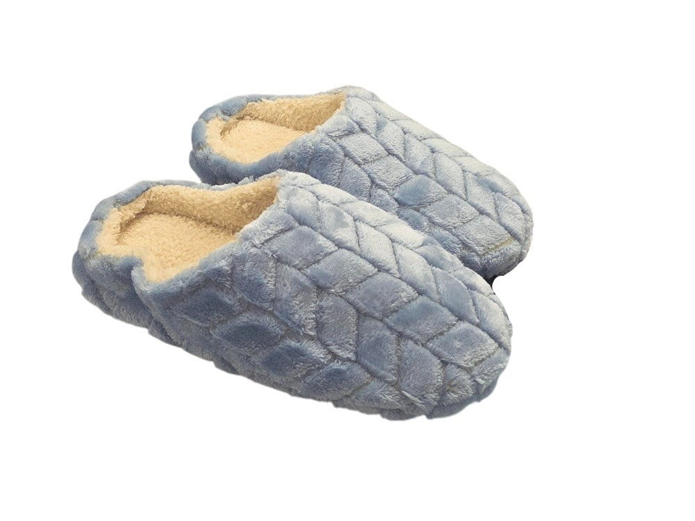 isotoner Chevron Fur Hoodback Slippers - 8301 (Bonnie Blue, XL ...