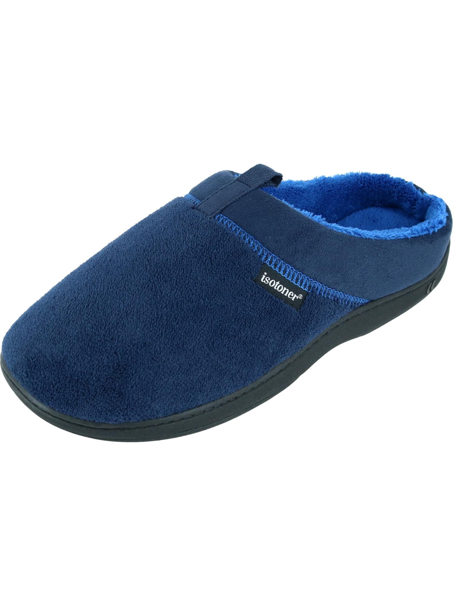 isotoner Men's Classic Slippers, Microterry Navy Blue, 11-12 - Walmart.com