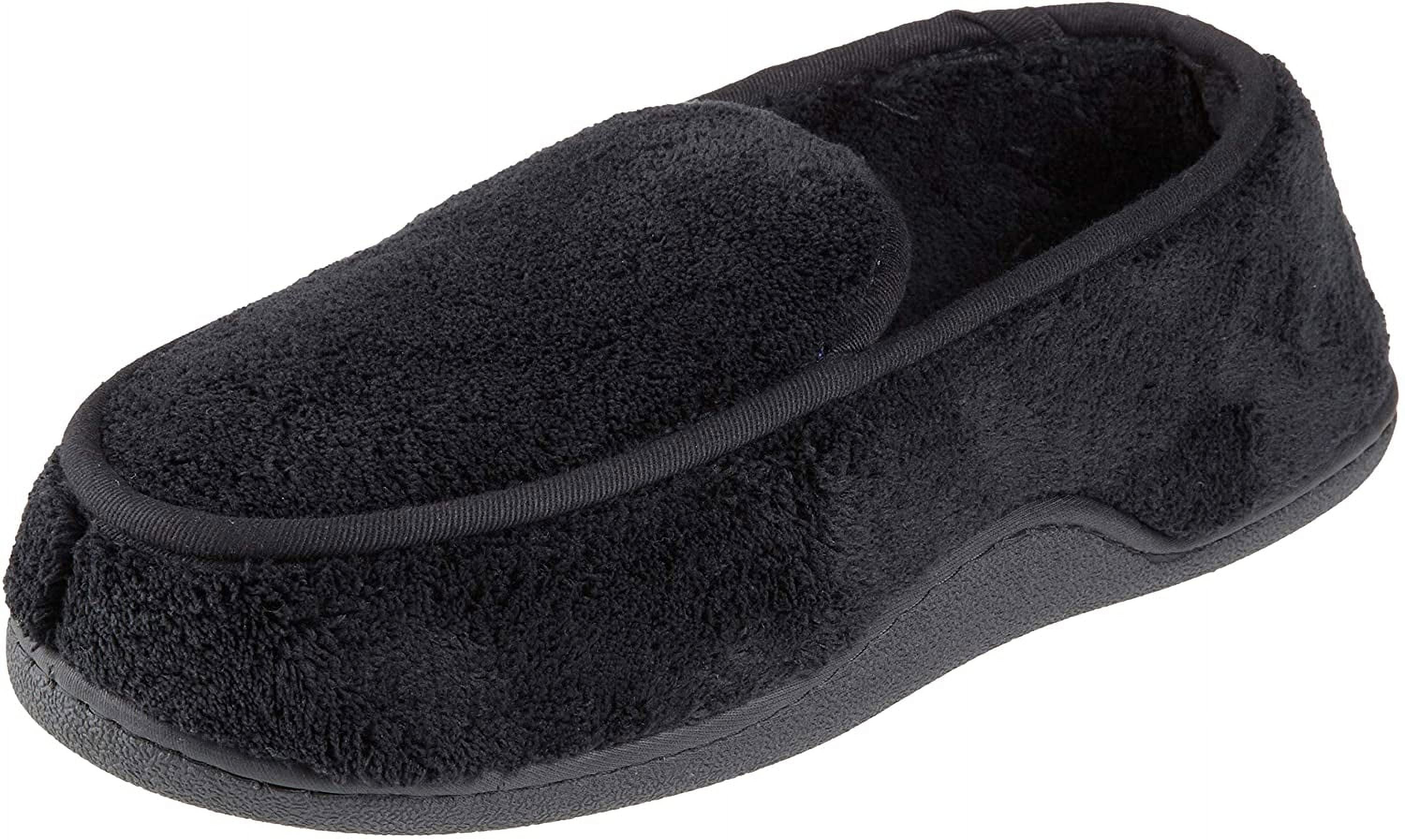 isotoner Mens Terry Moccasin Slipper with Memory Foam Footbed BLK-XL ...