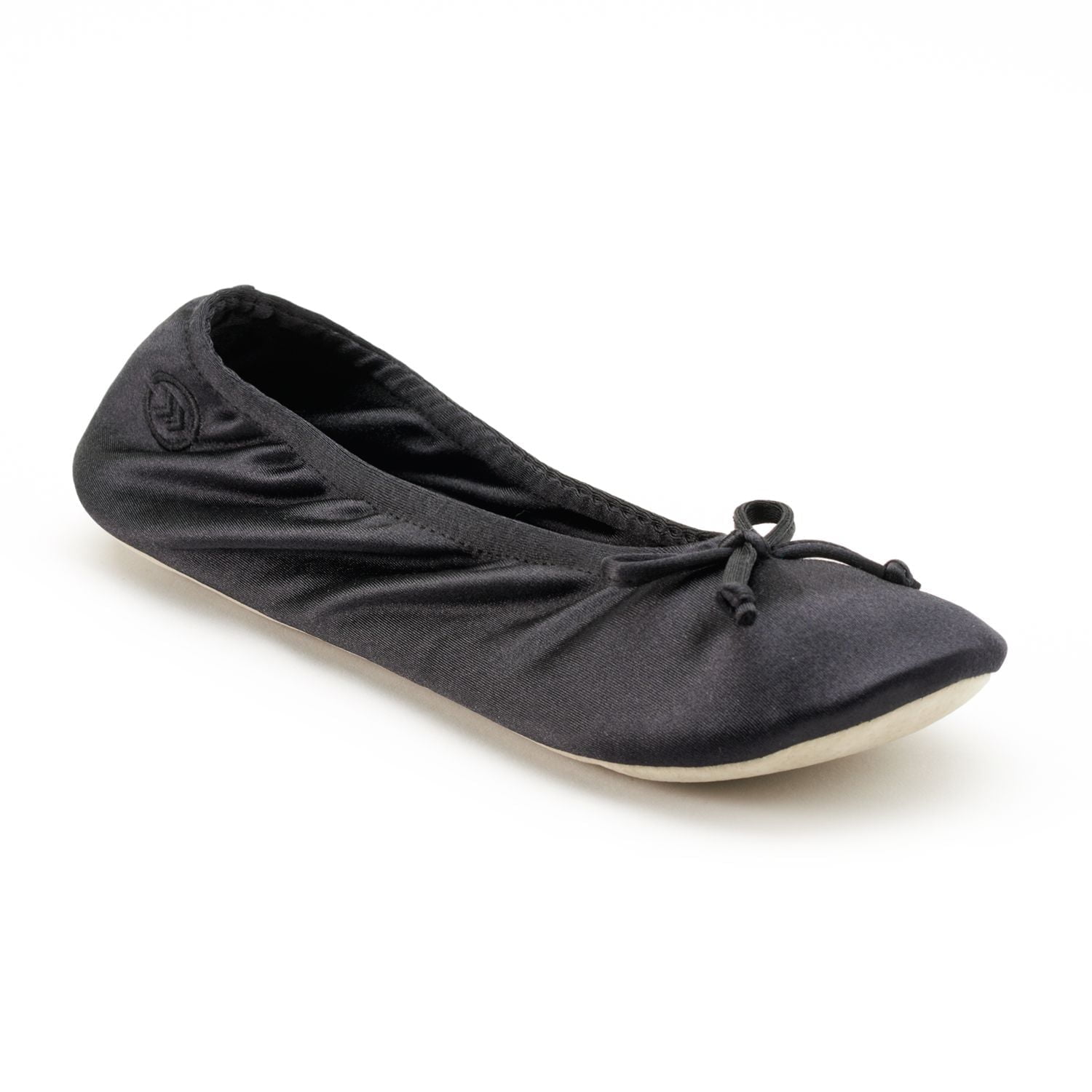 Isotoner Women's Satin Ballerina House Shoes Slipper, Black, Fabric, XX ...
