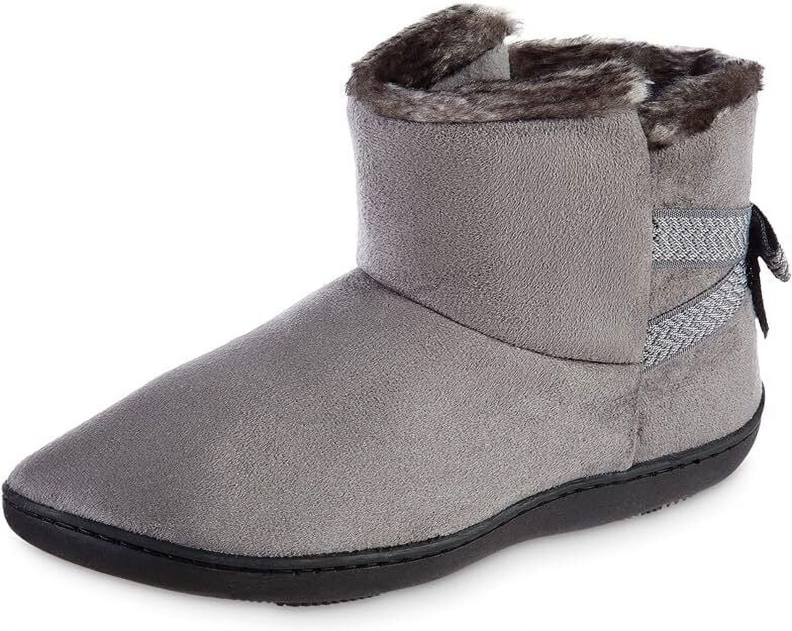 isotoner Women's Microsuede Mallory Bootie Slippers with Bow, Ash, 9.5 ...