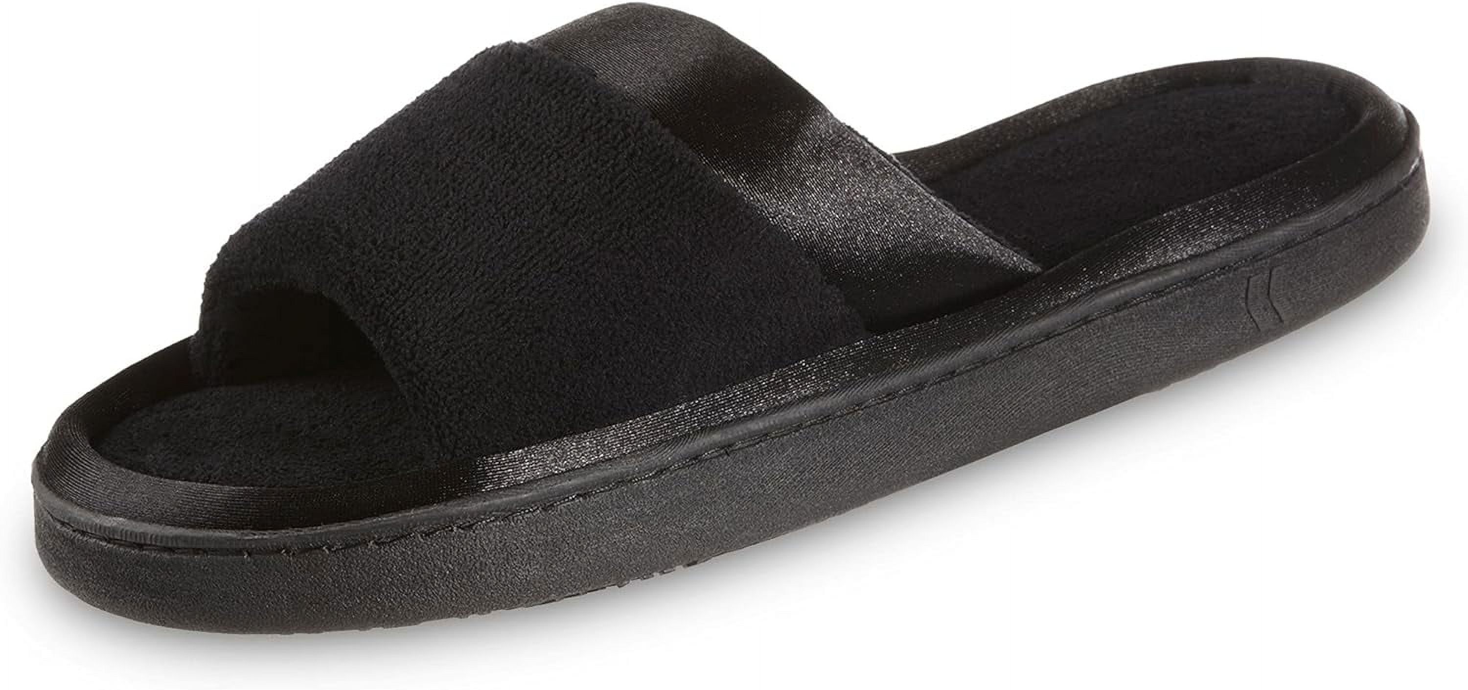 isotoner Women's Soft Microterry Wider Width Slide Slippers, with Satin ...