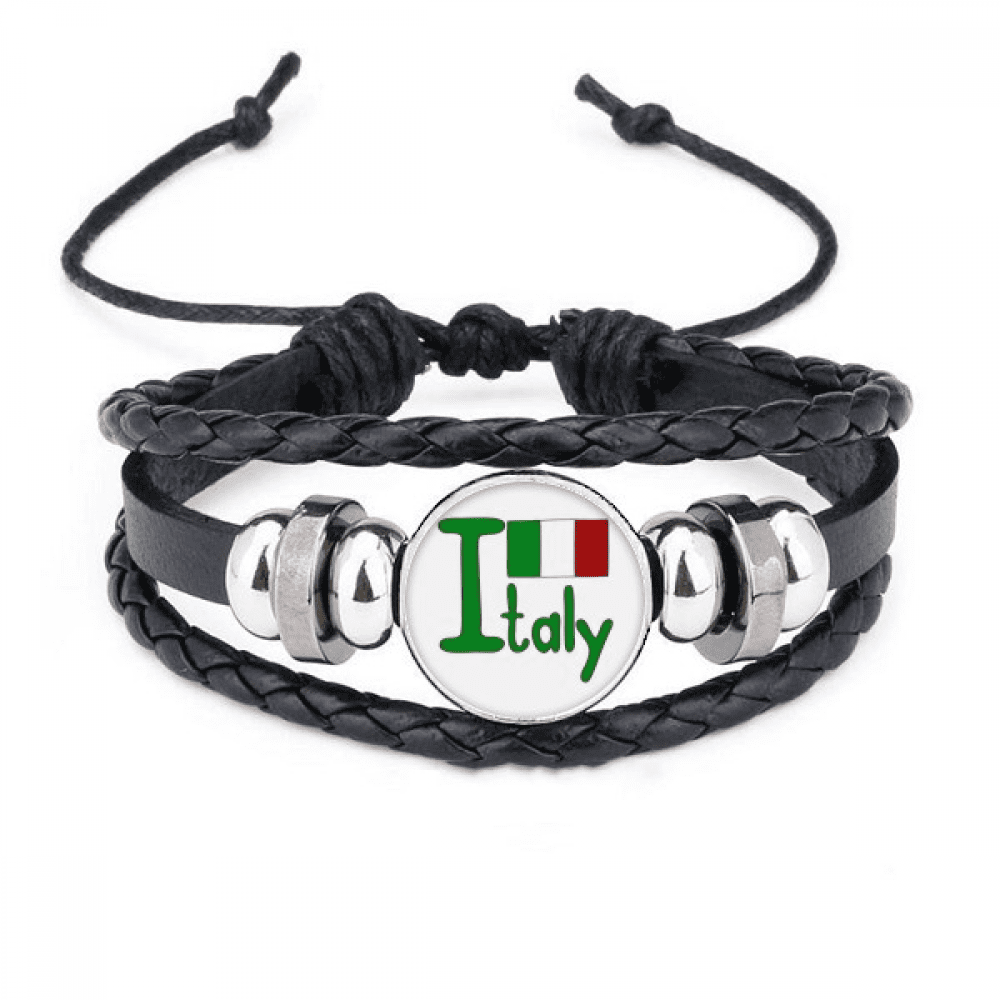 italy national flag green pattern bracelet braided leather woven ...