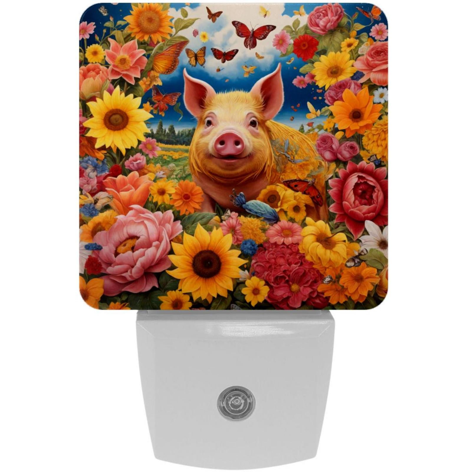 itdsatrgt 2 Pack Spring Flowers Pig Butterflies Plug in LED Night Light ...