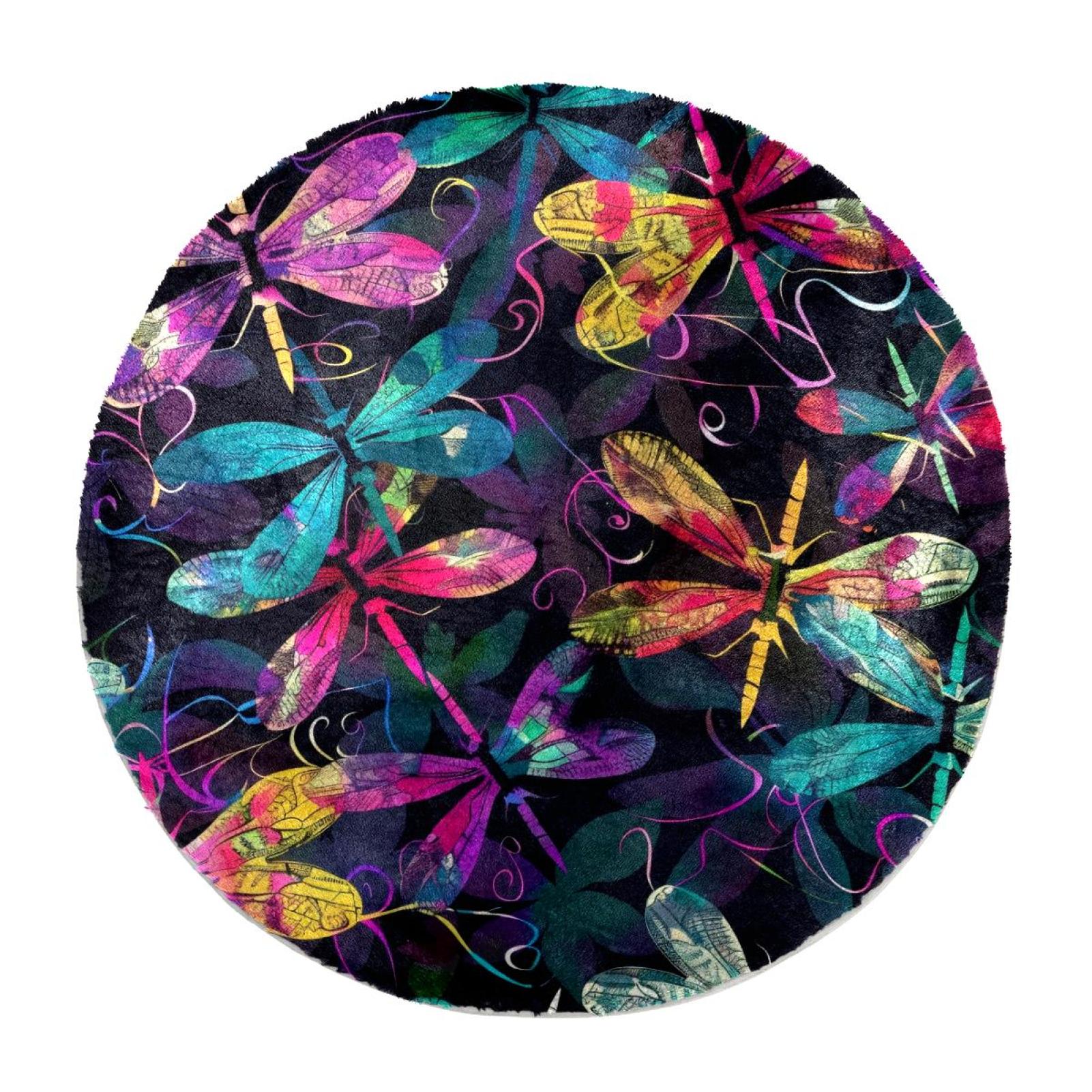 itdsatrgt 70cm Luxury Shaggy Soft Area Rug Dark Colorful Dragonfly ...