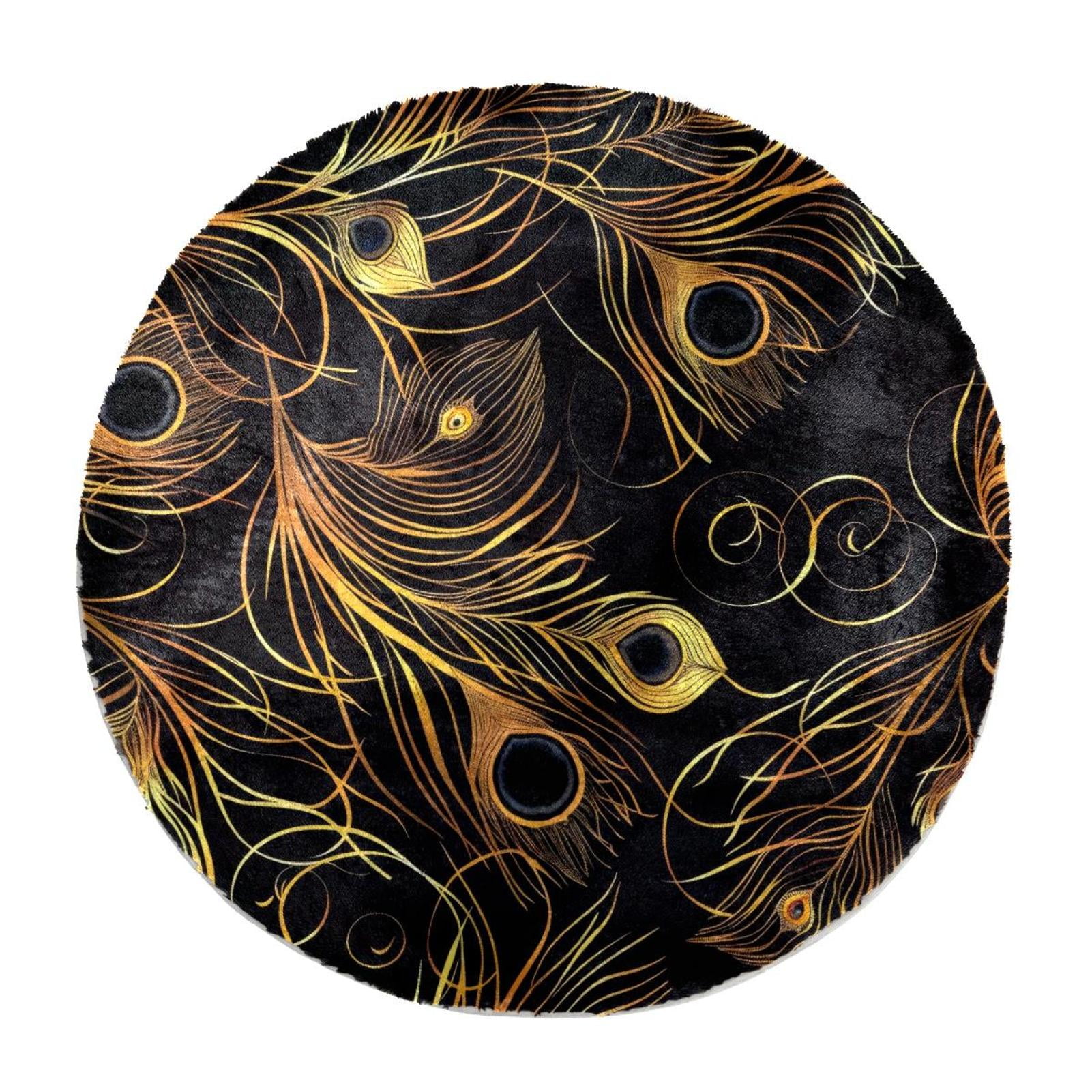 itdsatrgt 70cm Luxury Shaggy Soft Area Rug Golden Peacock Feather ...