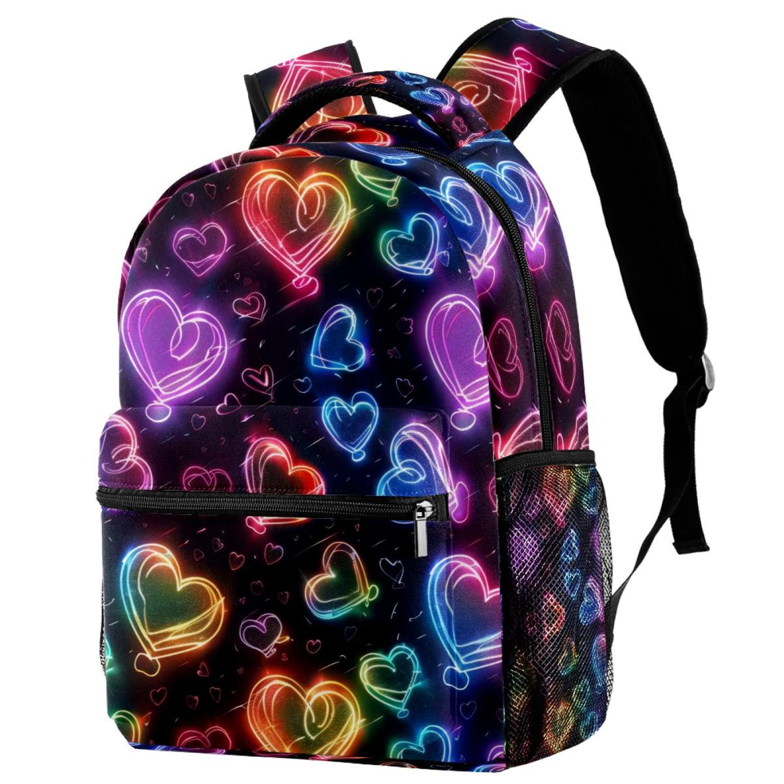 itdsatrgt Neon Hearts Pattern Backpacks Boys Girls School Book Bag ...
