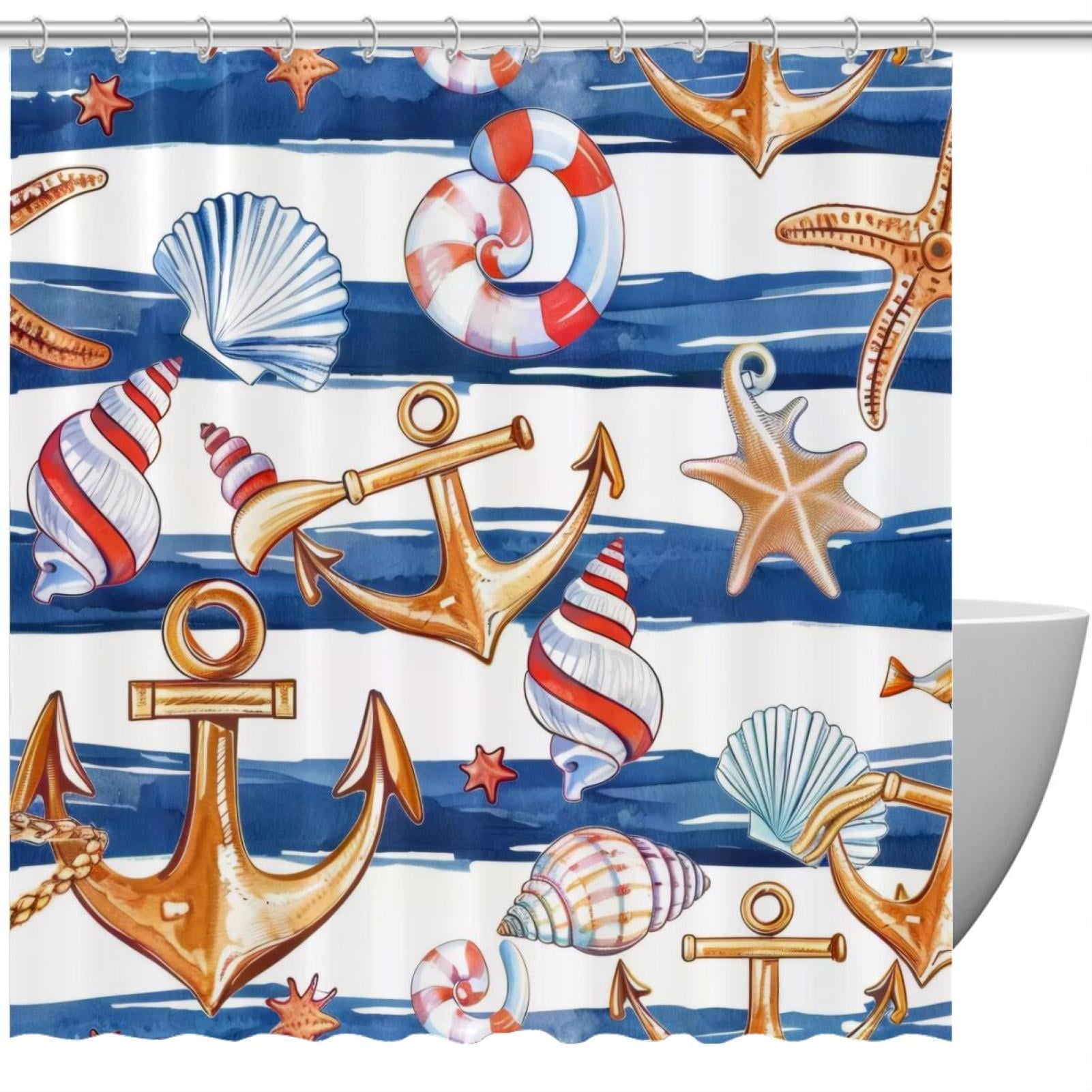 itdsatrgt Summer Sea Shells Anchor Pattern Shower Curtain for Your ...