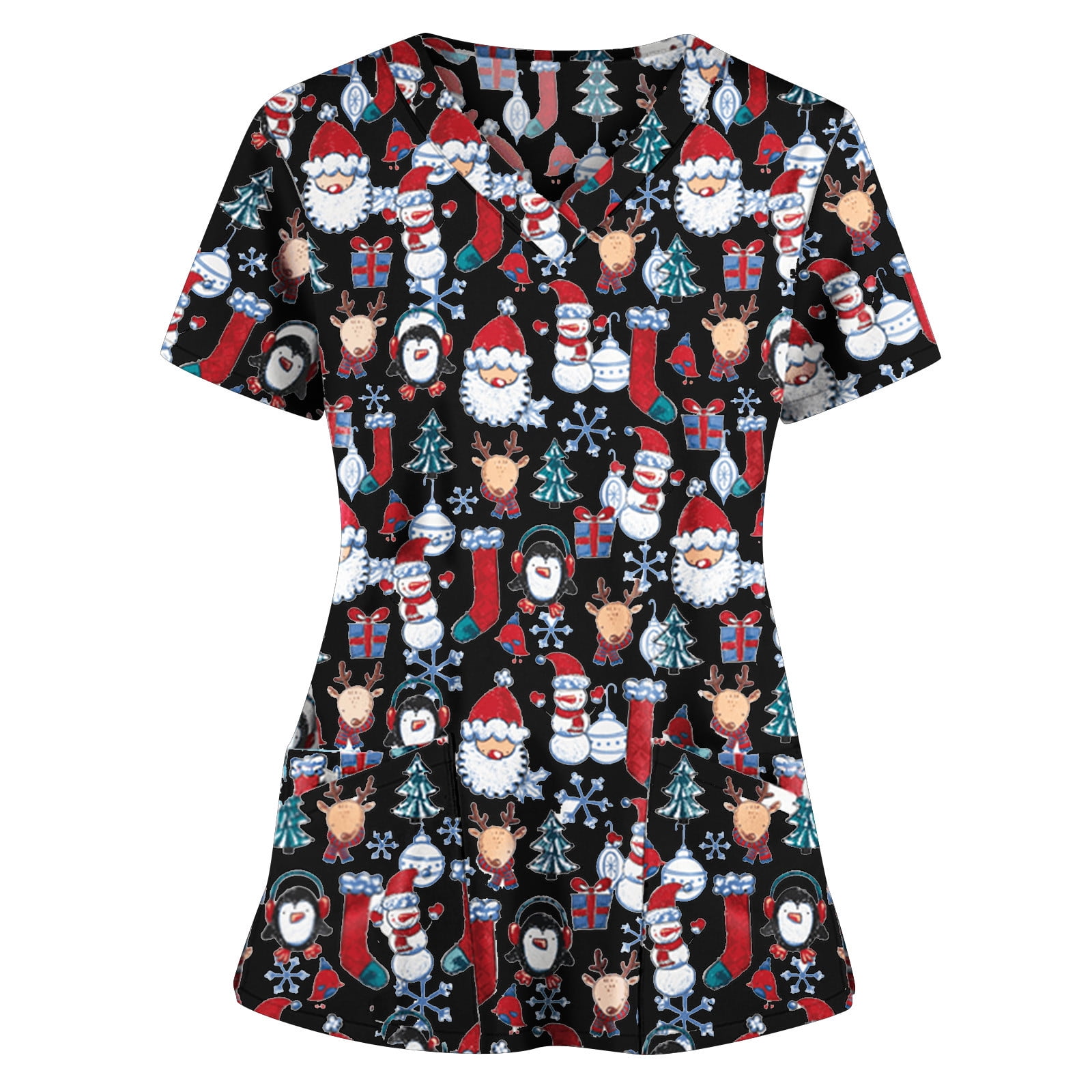 itvber Christmas Scrub Tops Women Santa Claus Print Holiday Medical ...