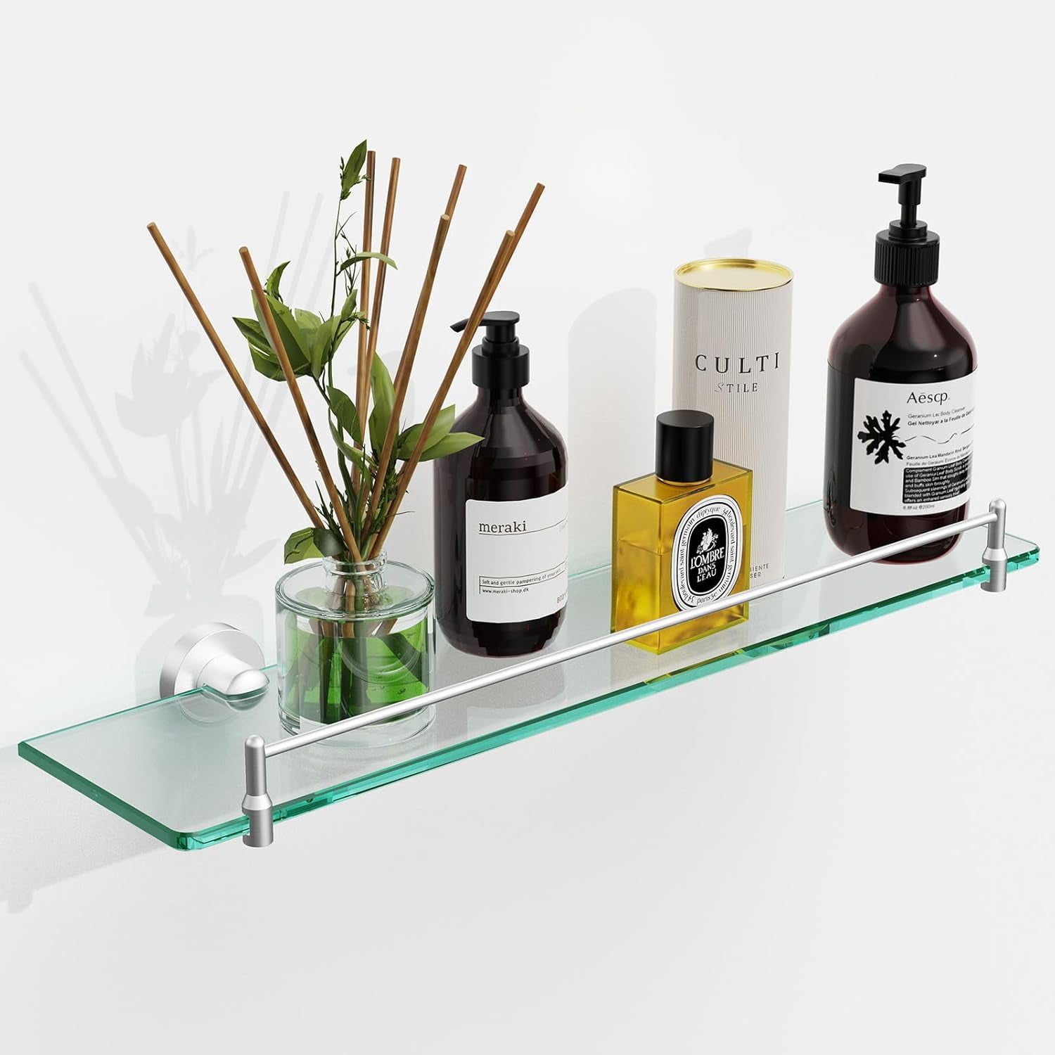 iuhbpok 16 Inch Glass Bathroom Shelves Brushed Nickel Floating Shelves ...