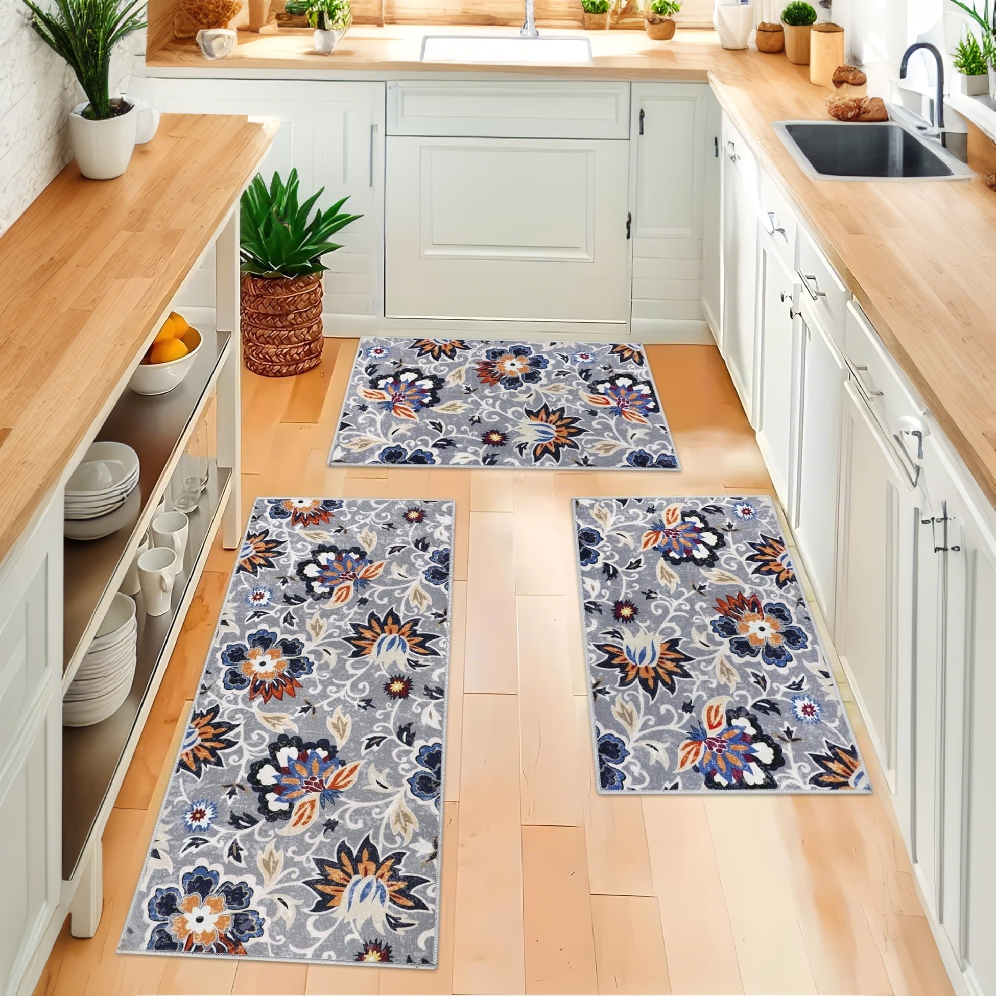 Ivalue 3 Piece Boho Kitchen Rug Set Non-slip Soft Kitchen Mat for Floor ...