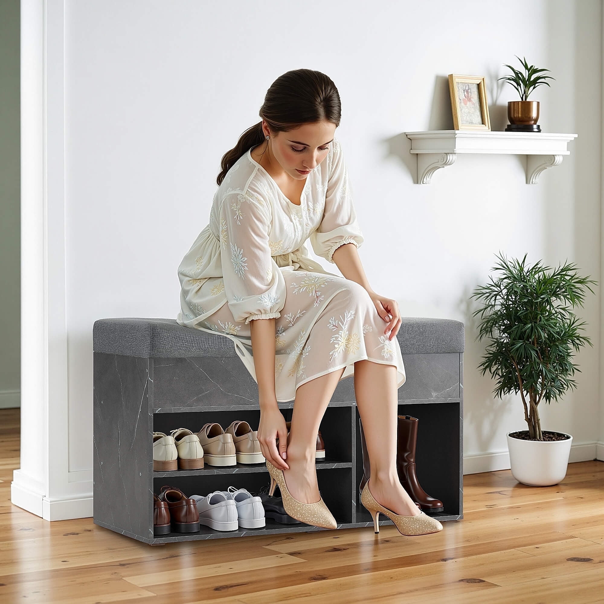 Ivinta Shoe Storage Bench, 2-Tier Entryway Organizer with Hidden ...