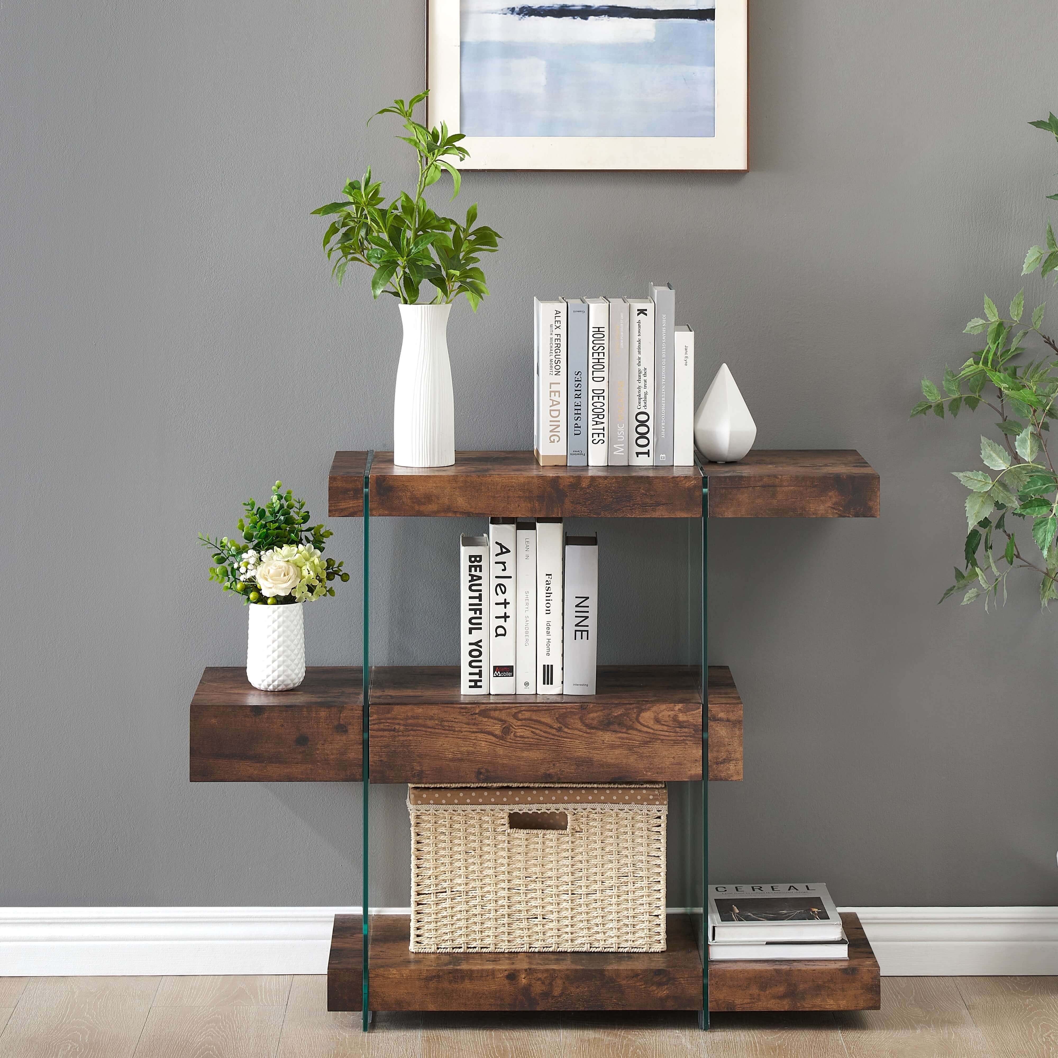 ivinta Glass Console Table with 2 Storage Shelves, Entryway Table for ...