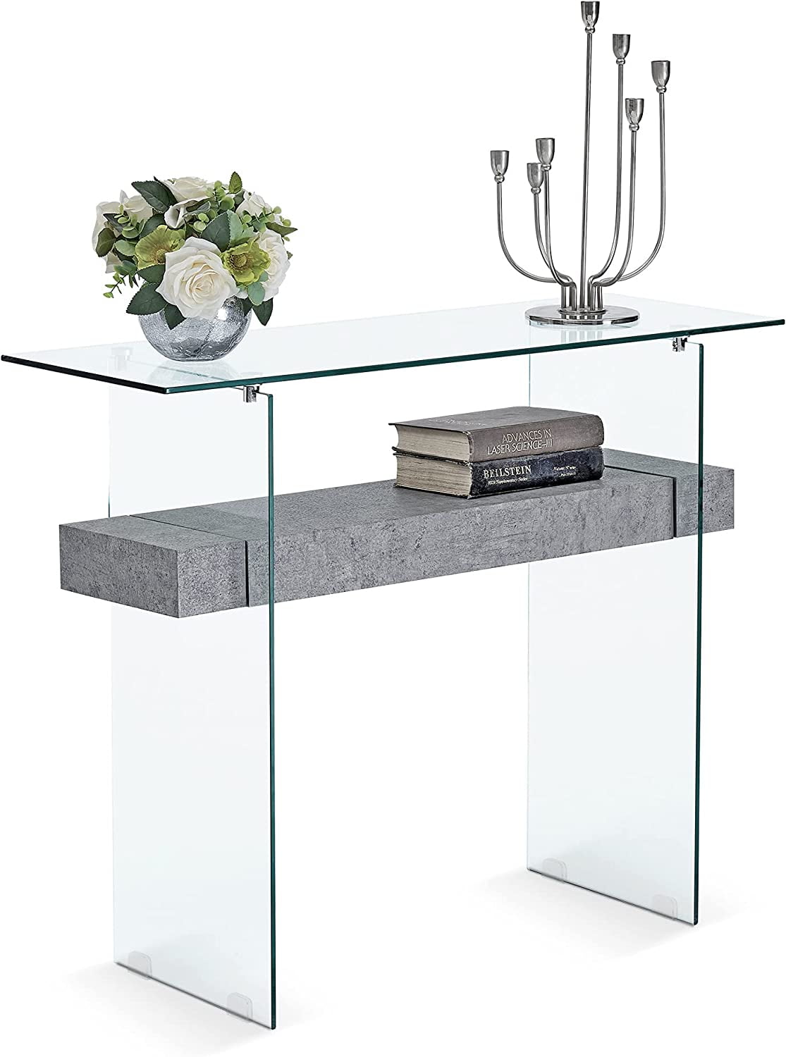ivinta Glass Console Table with Storage, 39.4" Modern Entryway Table ...
