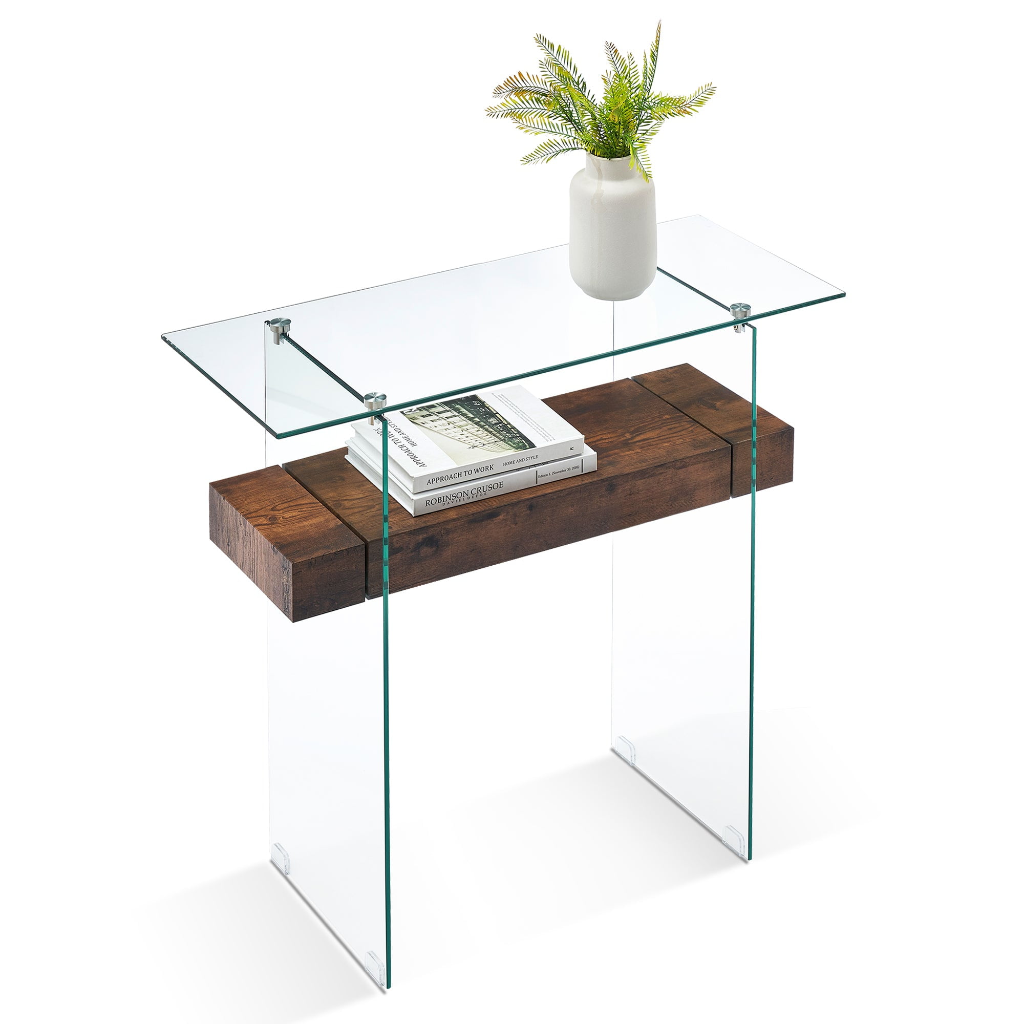 ivinta Narrow Glass Console Table with Storage Modern Sofa Table ...
