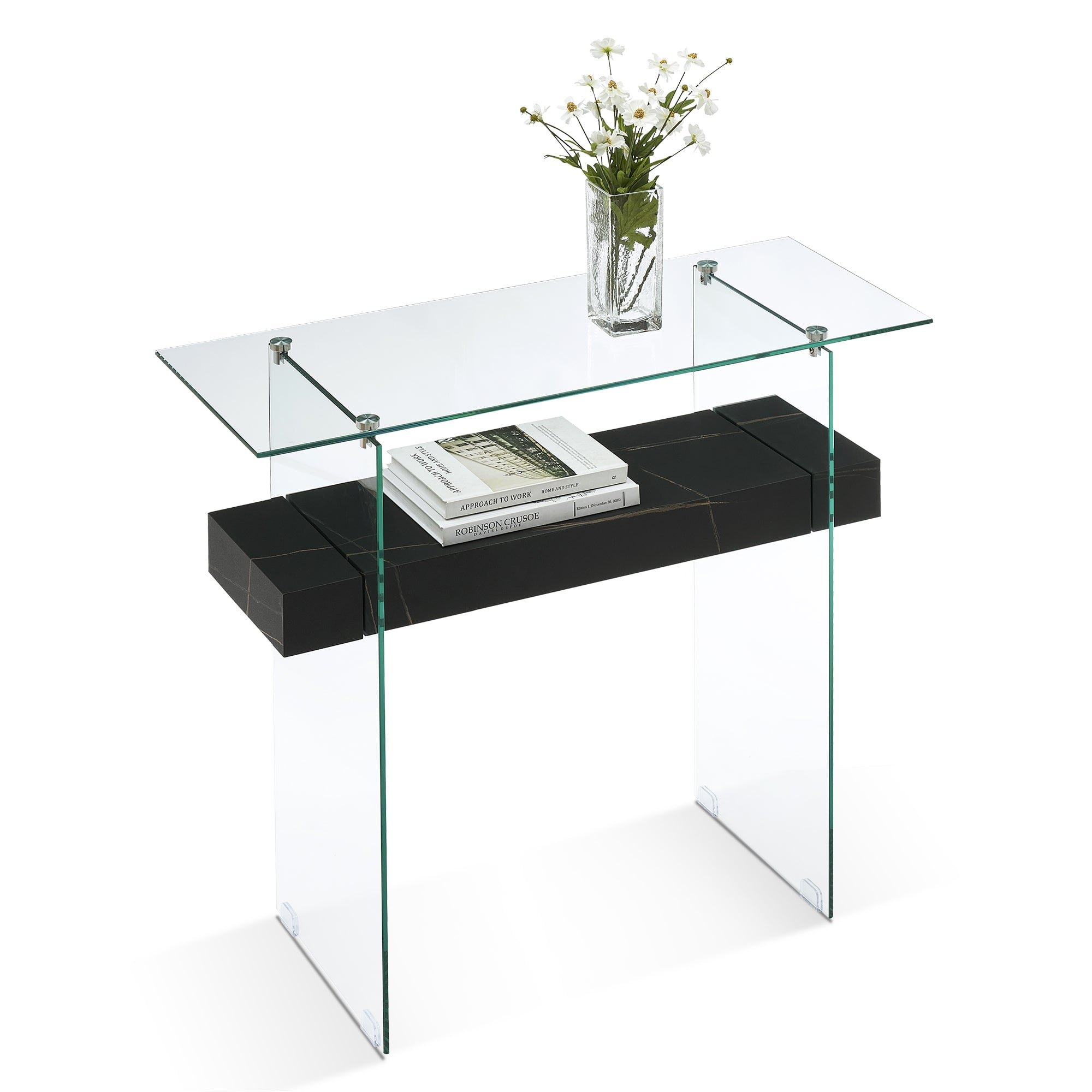ivinta Narrow Glass Console Table with Storage Modern Sofa Table ...