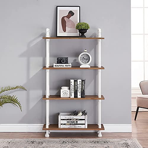 ivinta White Bookshelf Small Bookcase for Bedroom, Modern Industrial ...