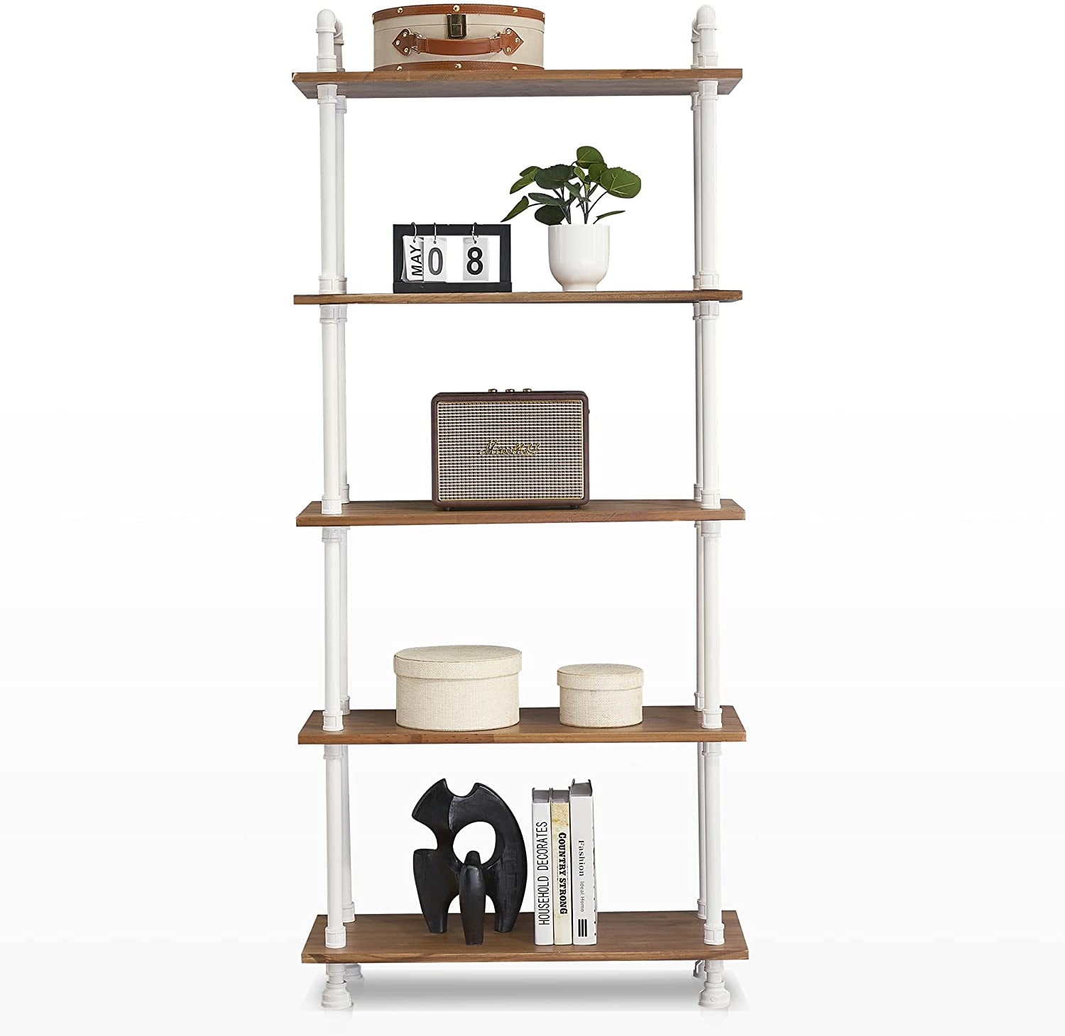 ivinta White Bookshelf Small Bookcase for Bedroom, Modern Industrial ...