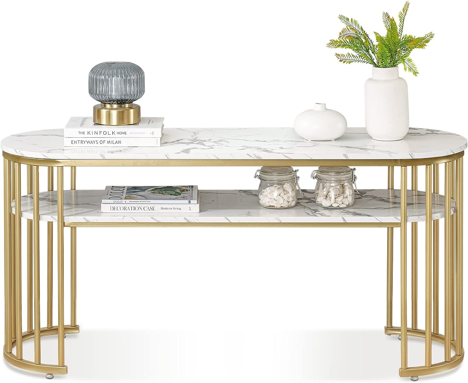 ivinta White Entryway Table, Modern Faux Marble Top Console Table with ...