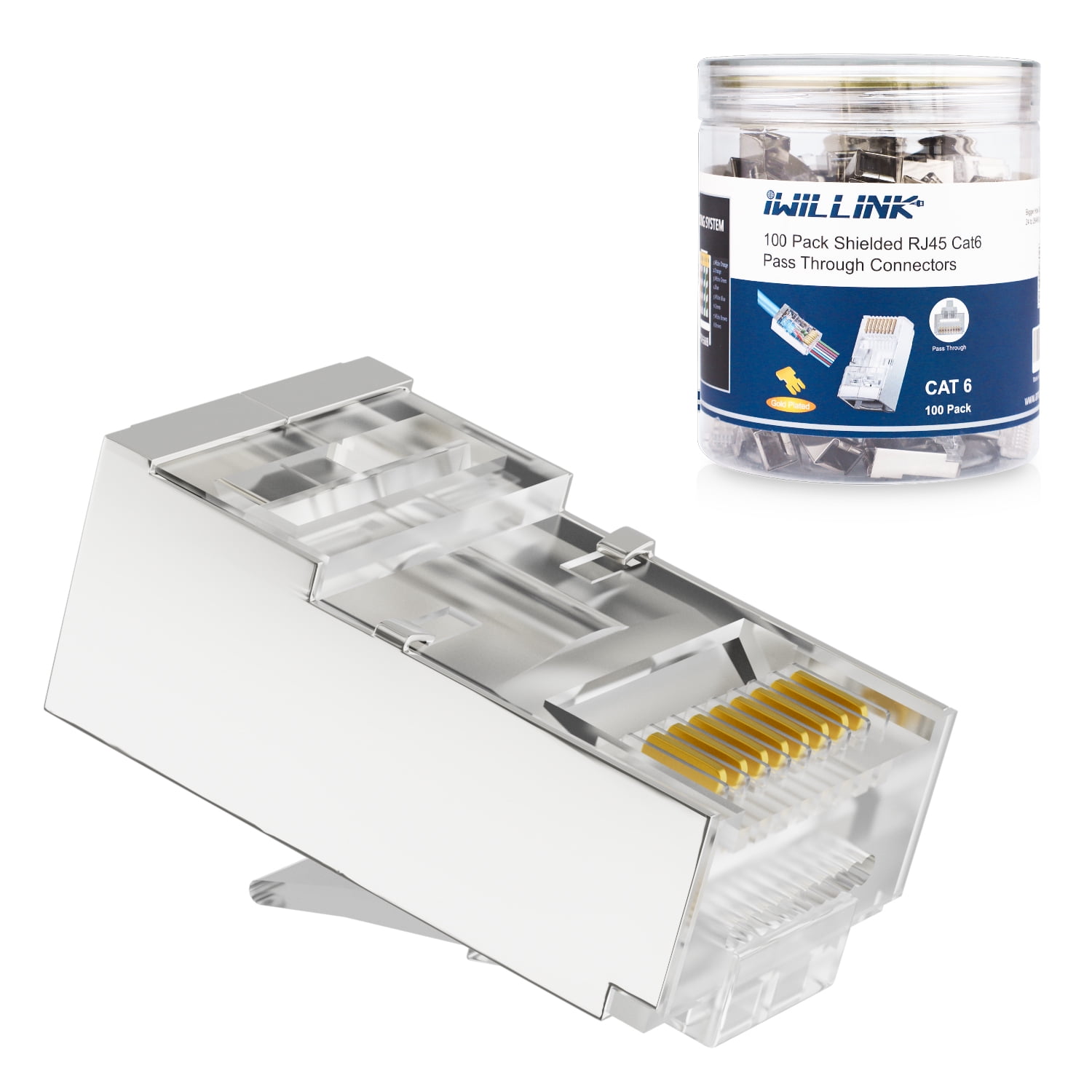 iwillink 100 Pack Shielded RJ45 Cat6 Pass Through Connectors - Walmart.com
