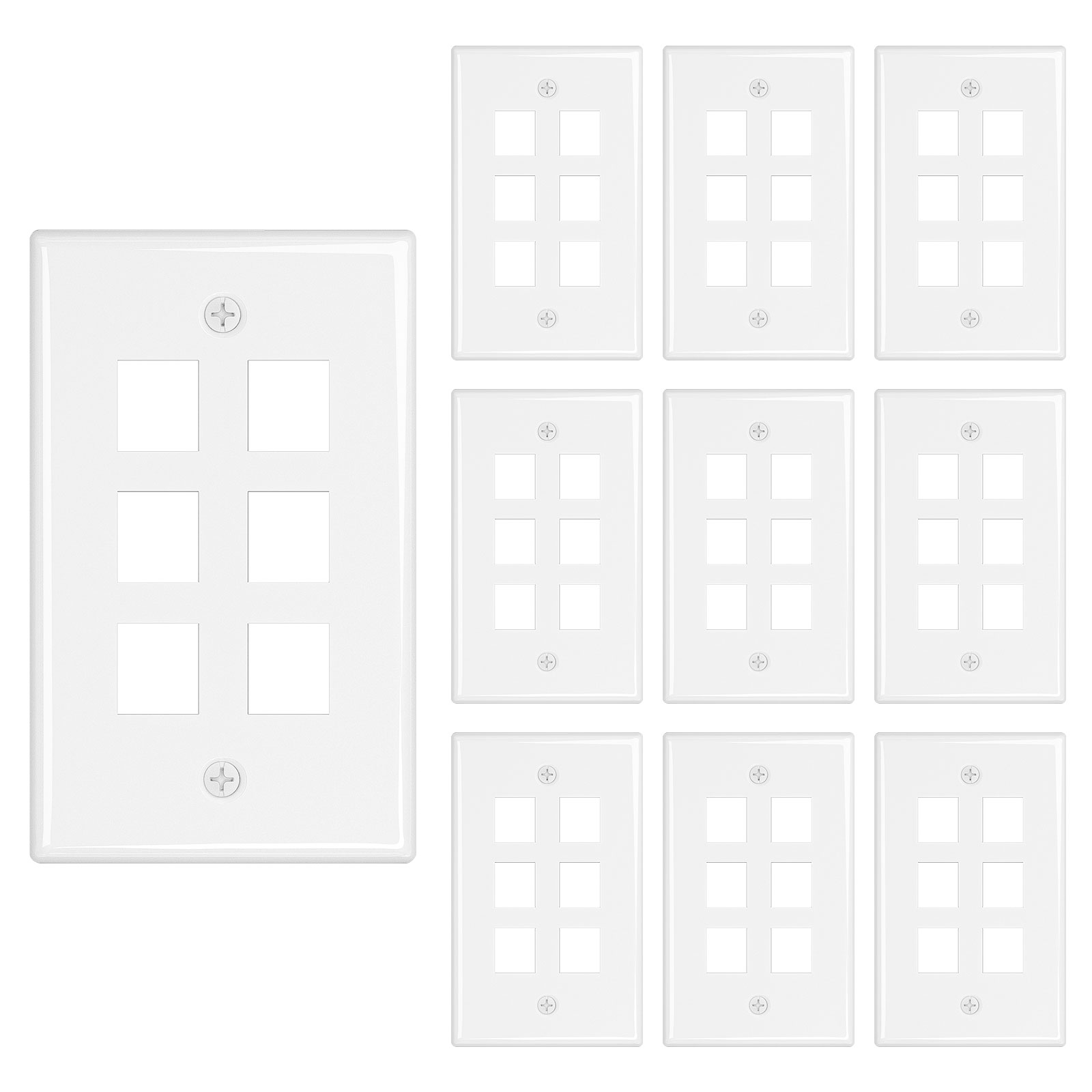 iwillink 6 Port Keystone Jack Wall Plate 10-Pack, Low Profile Ethernet ...
