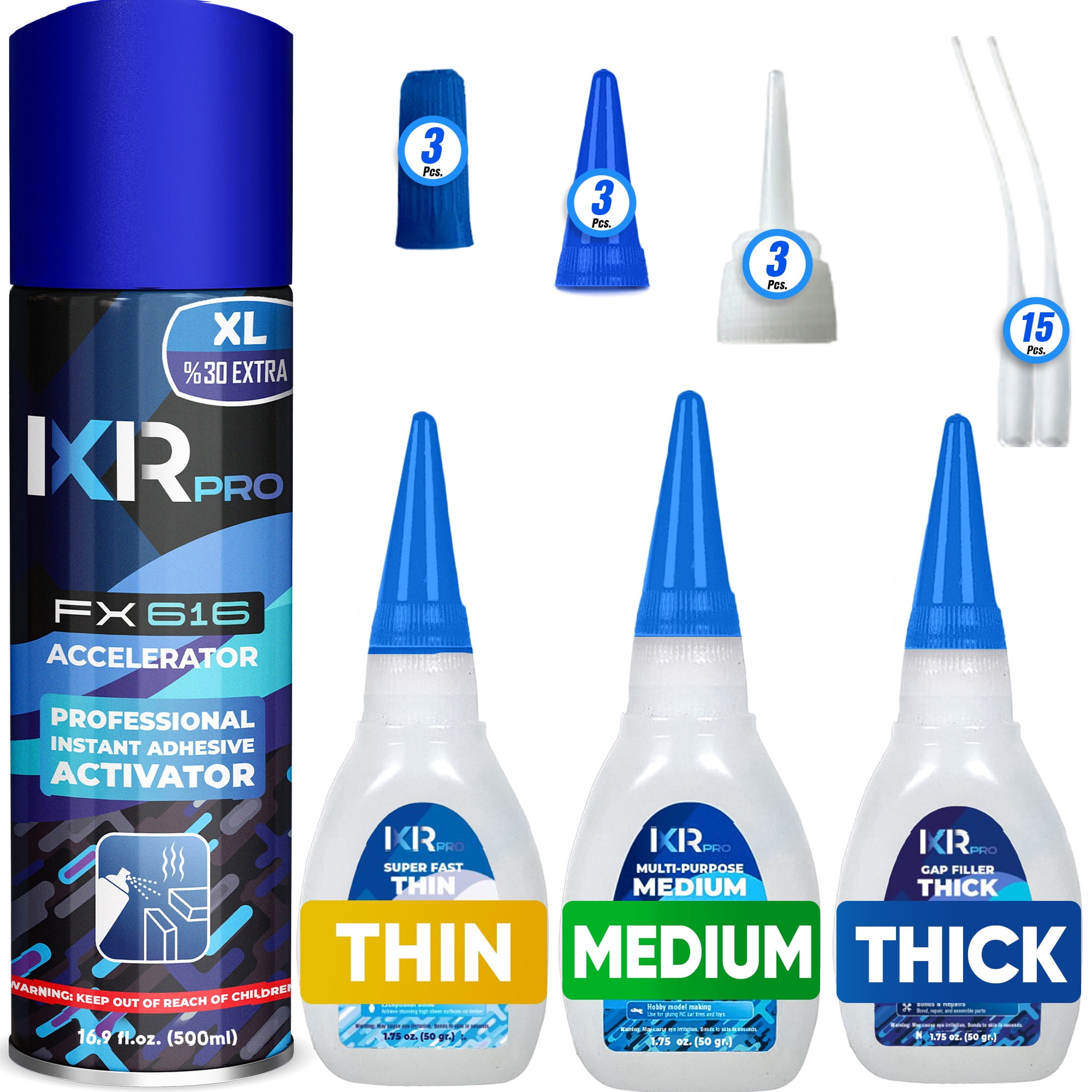 ixirpro CA Glue with Activator (3x1.75 oz. Thin Medium Thick) CA Glue ...
