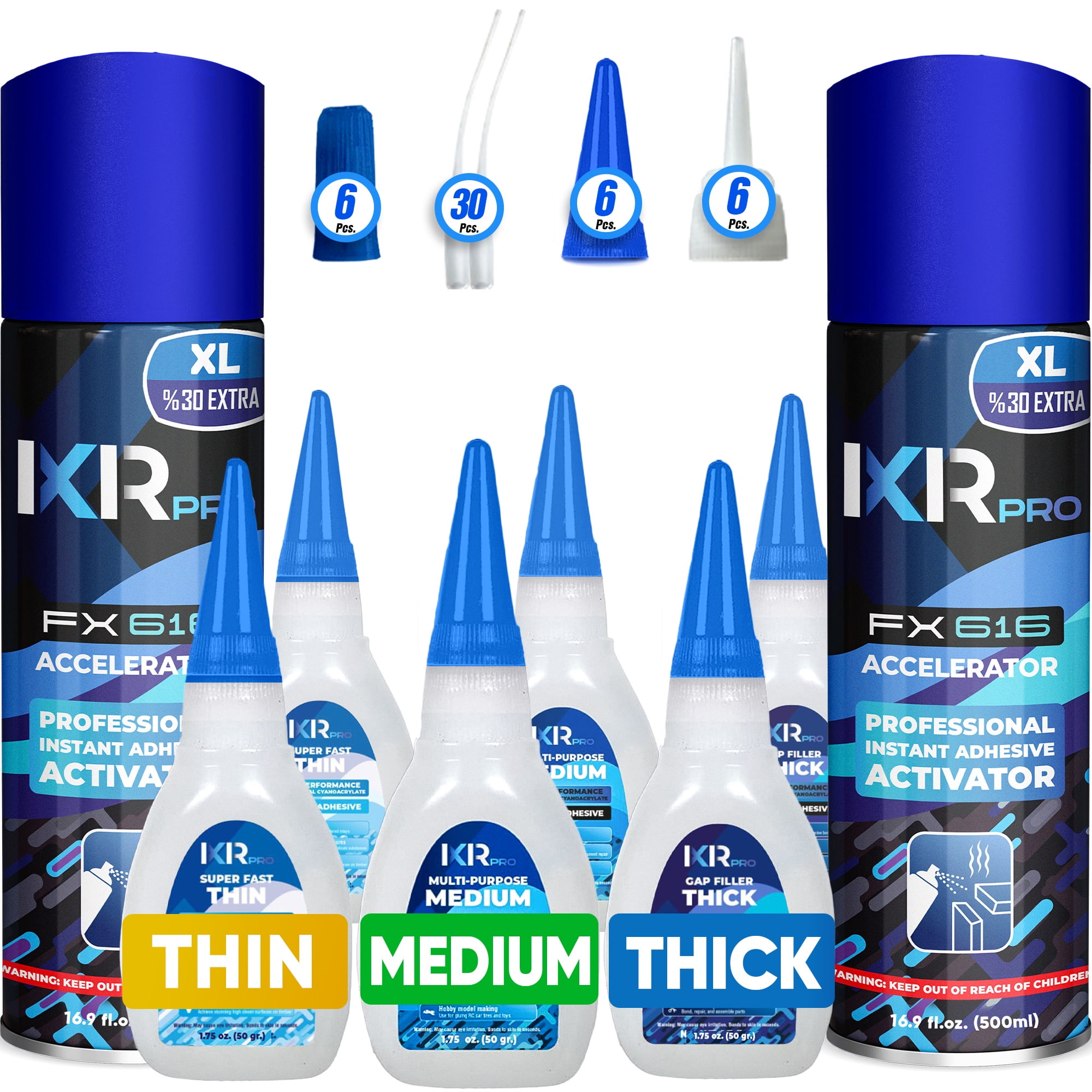 ixirpro CA Glue with Activator (6x1.75 oz. Thin Medium Thick) CA Glue ...