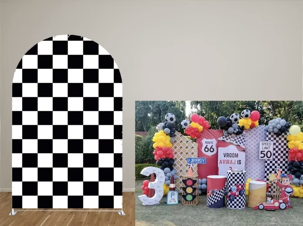 iydoda Checkered Flags Arched Fabric Backdrop Covers for Parties Double ...