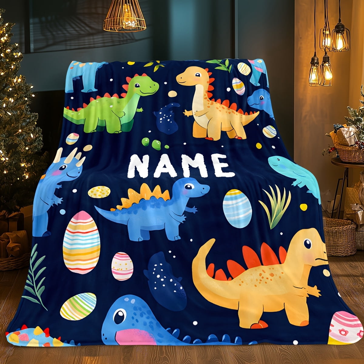 ized Dinosaur Blanket - Custom Name/Text with Dino & Triceratops Design ...