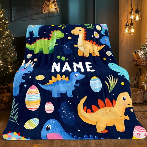 ized Dinosaur Blanket - Custom Name/Text with Dino & Triceratops Design ...